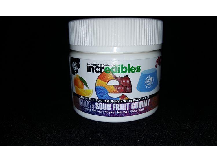 incredibles: Indica Sour Fruit Gummies 100mg 10-pack | Leafly