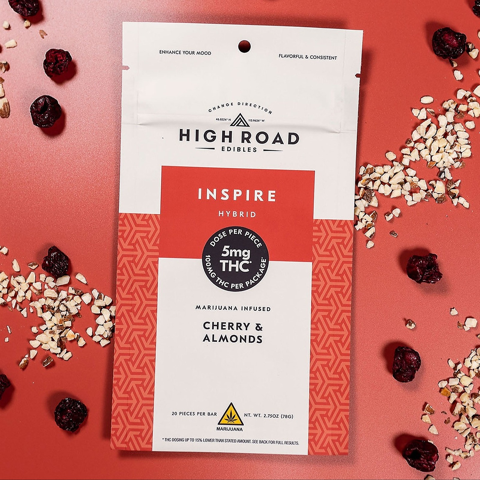High Road Edibles: Cherry & Almonds Inspire White Chocolate Bar, 100mg ...