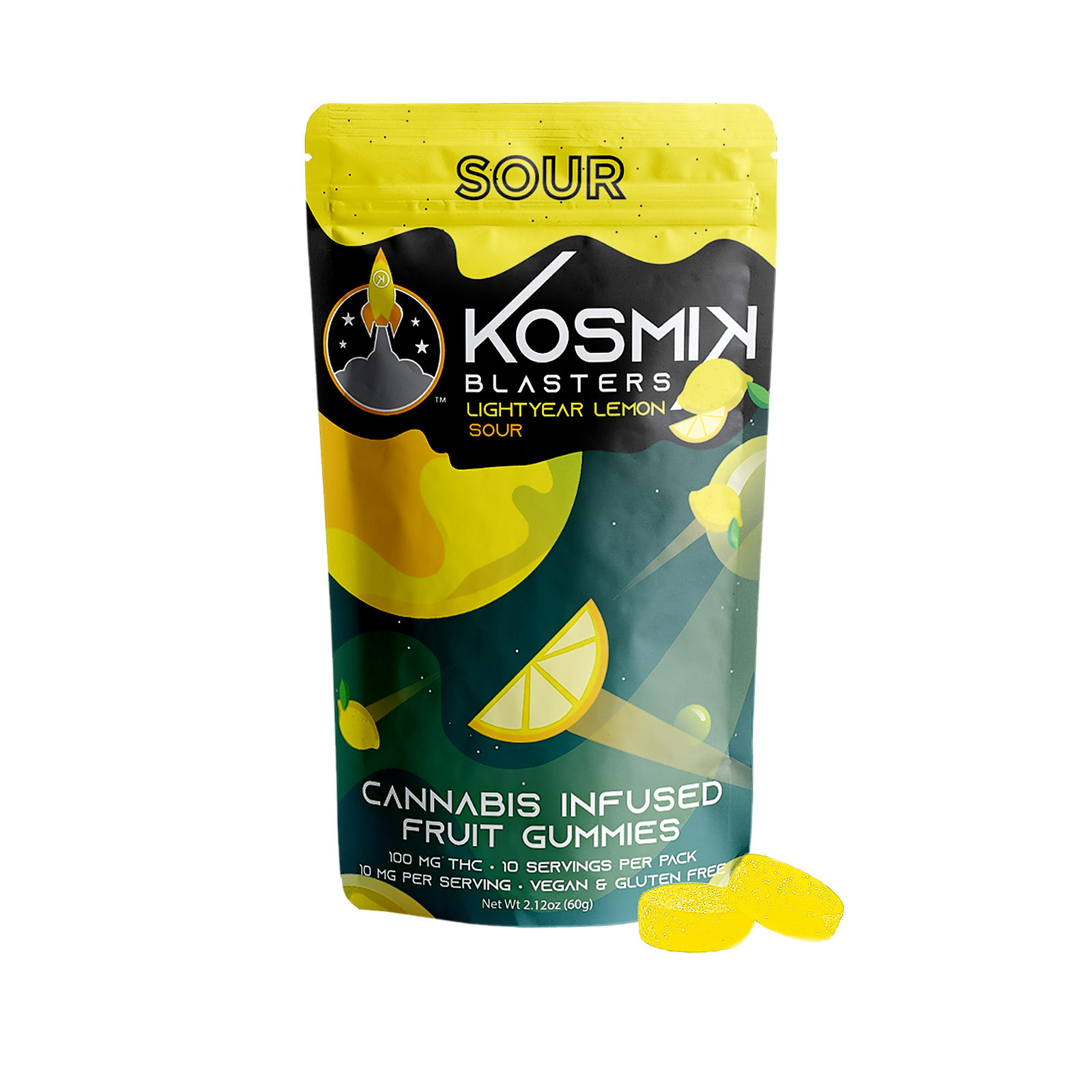 Kosmik Brands: Sour Lemon 250mg 10-pack | GUMMIES | Leafly