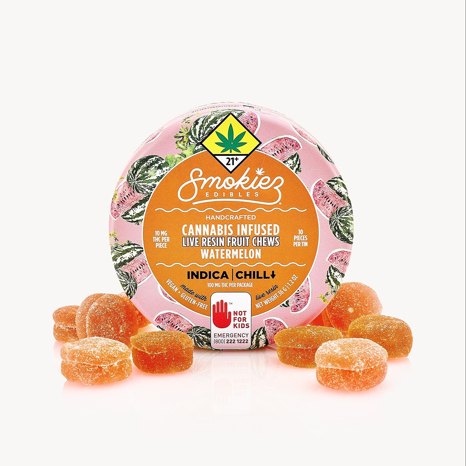 Smokiez Edibles: Watermelon Indica 100mg THC Live Resin Fruit Chews ...