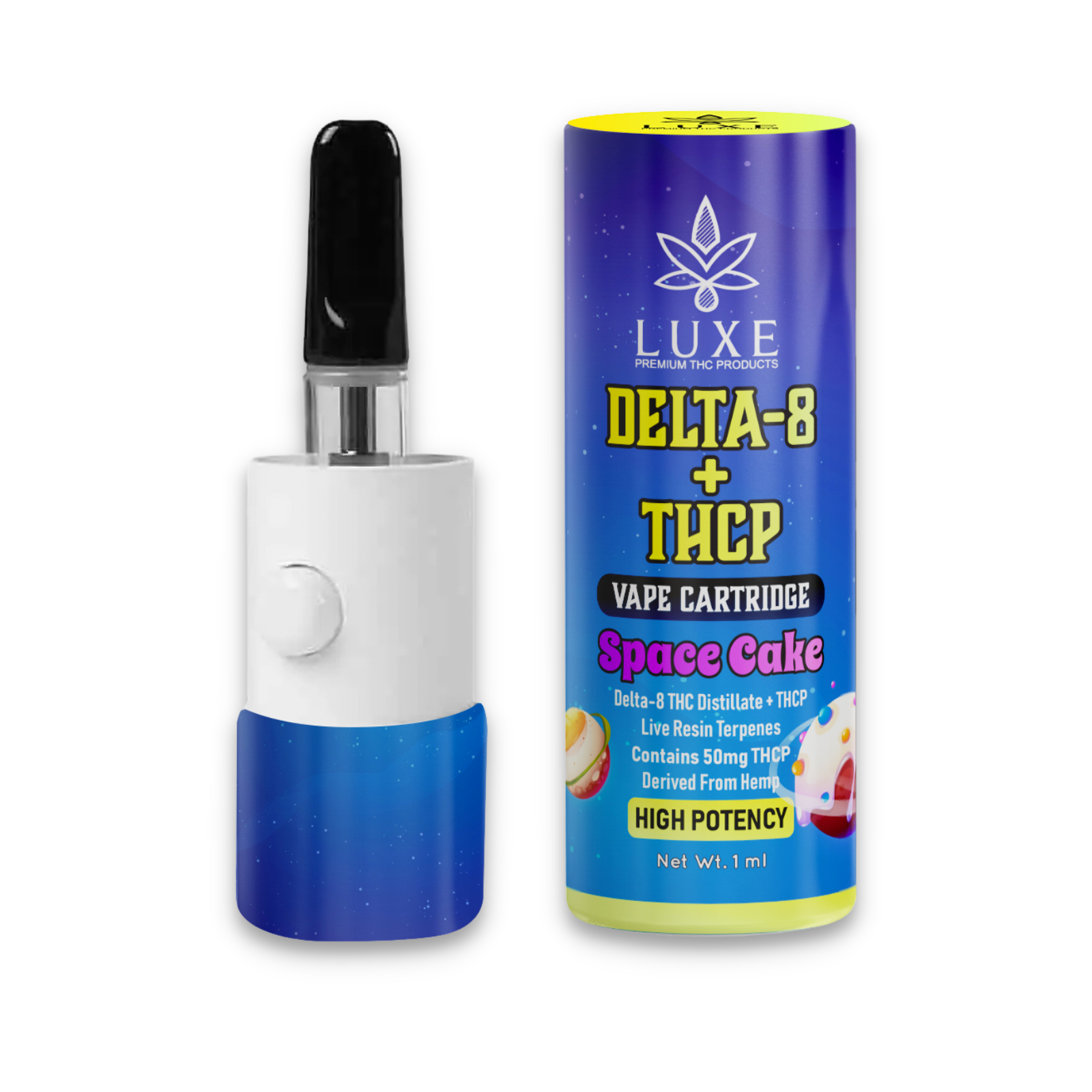 Luxe THC | 25% OFF with code LEAFLY: Space Cake D8+THCP Vape Cart | 1ml | Leafly