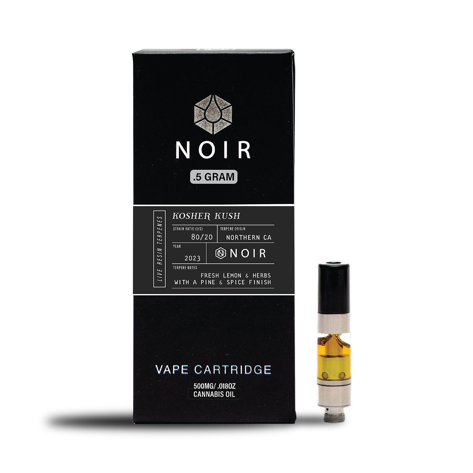 Timeless Vapes: Noir Kosher Kush 500mg Vape Cartridge (Live Resin) | Leafly