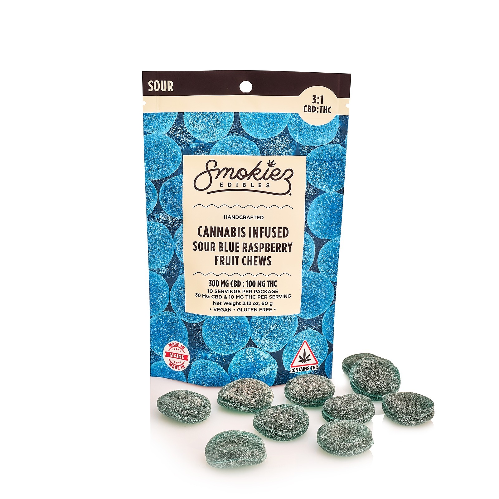 Smokiez Edibles: 3:1 Sour Blue Raspberry - 300mg CBD/100mg THC - ME ...