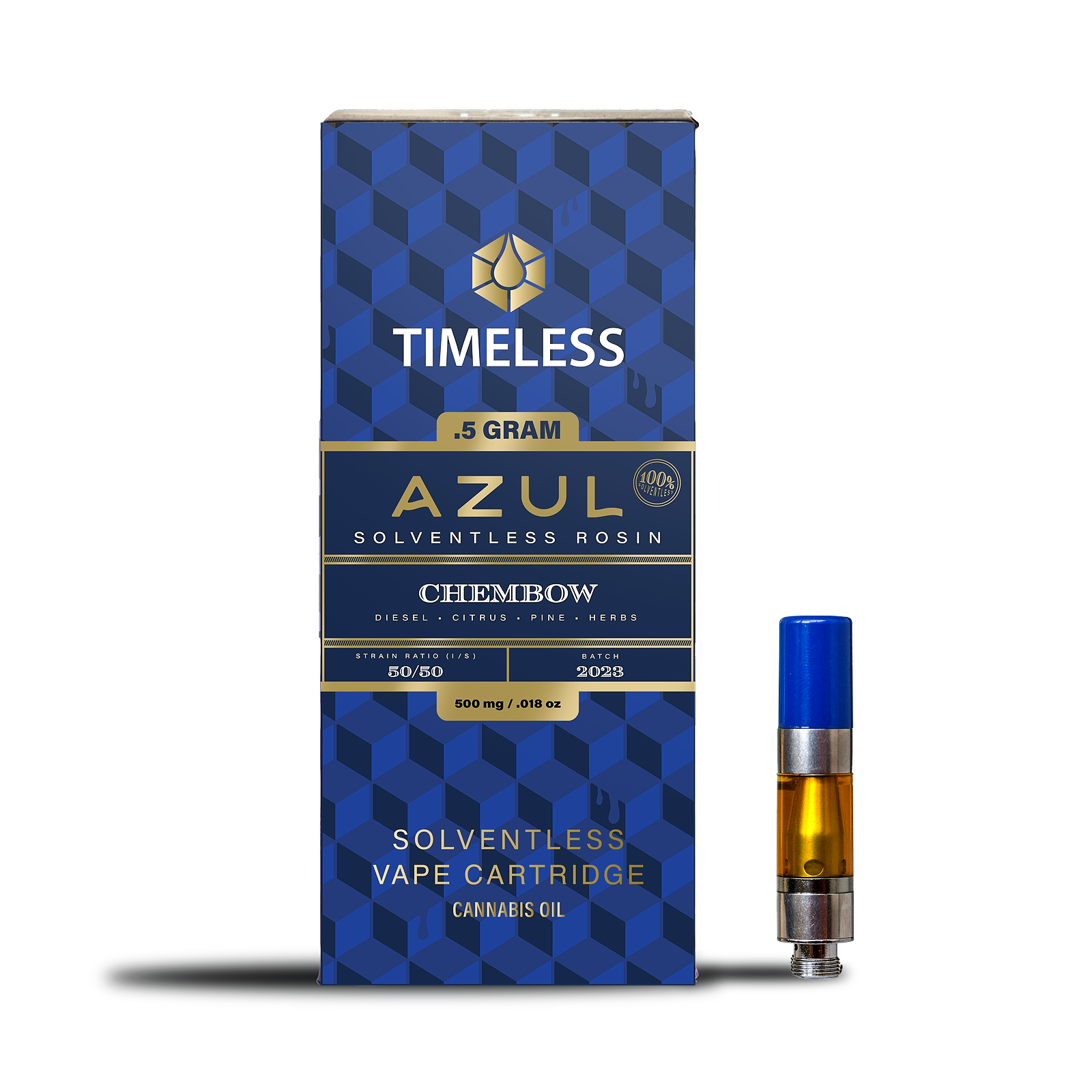 Timeless Vapes: Azul Chembow 500mg Vape Cartridge (Live Rosin) | Leafly