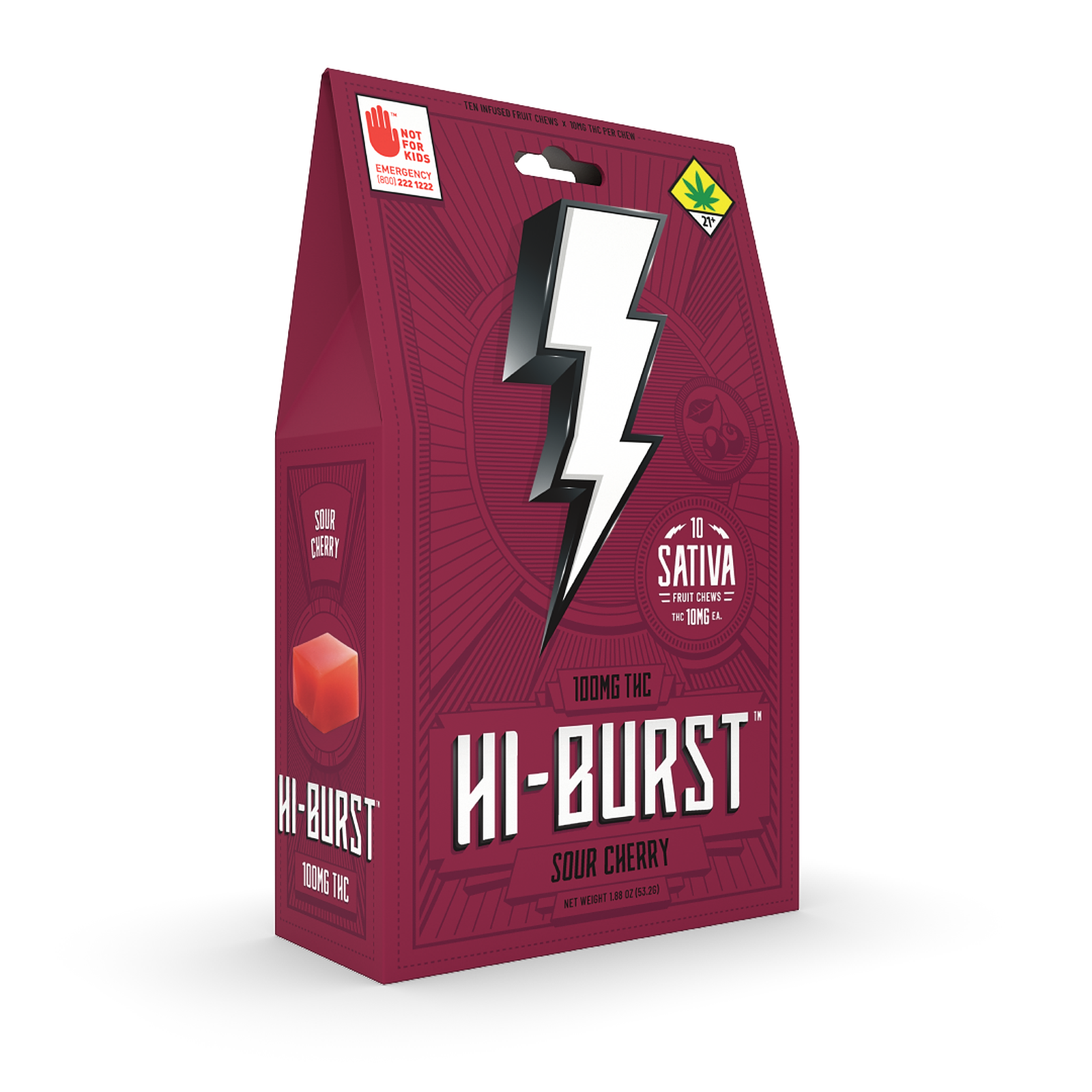 Hi-Burst: Sour Cherry Sativa Fruit Chews 100mg 10-pack | Leafly