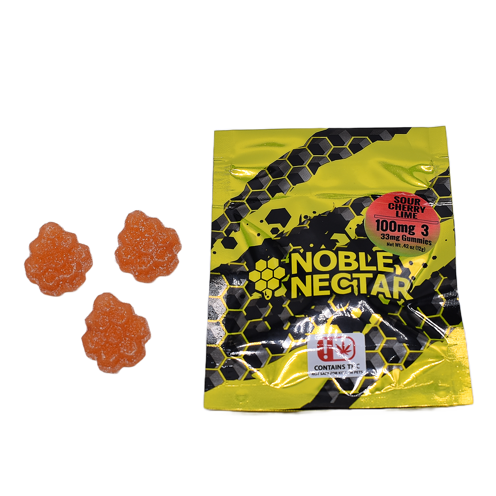 Noble Nectar Live Resin Sour Cherry Limeade 100mg Gummies 3 Of 33mg
