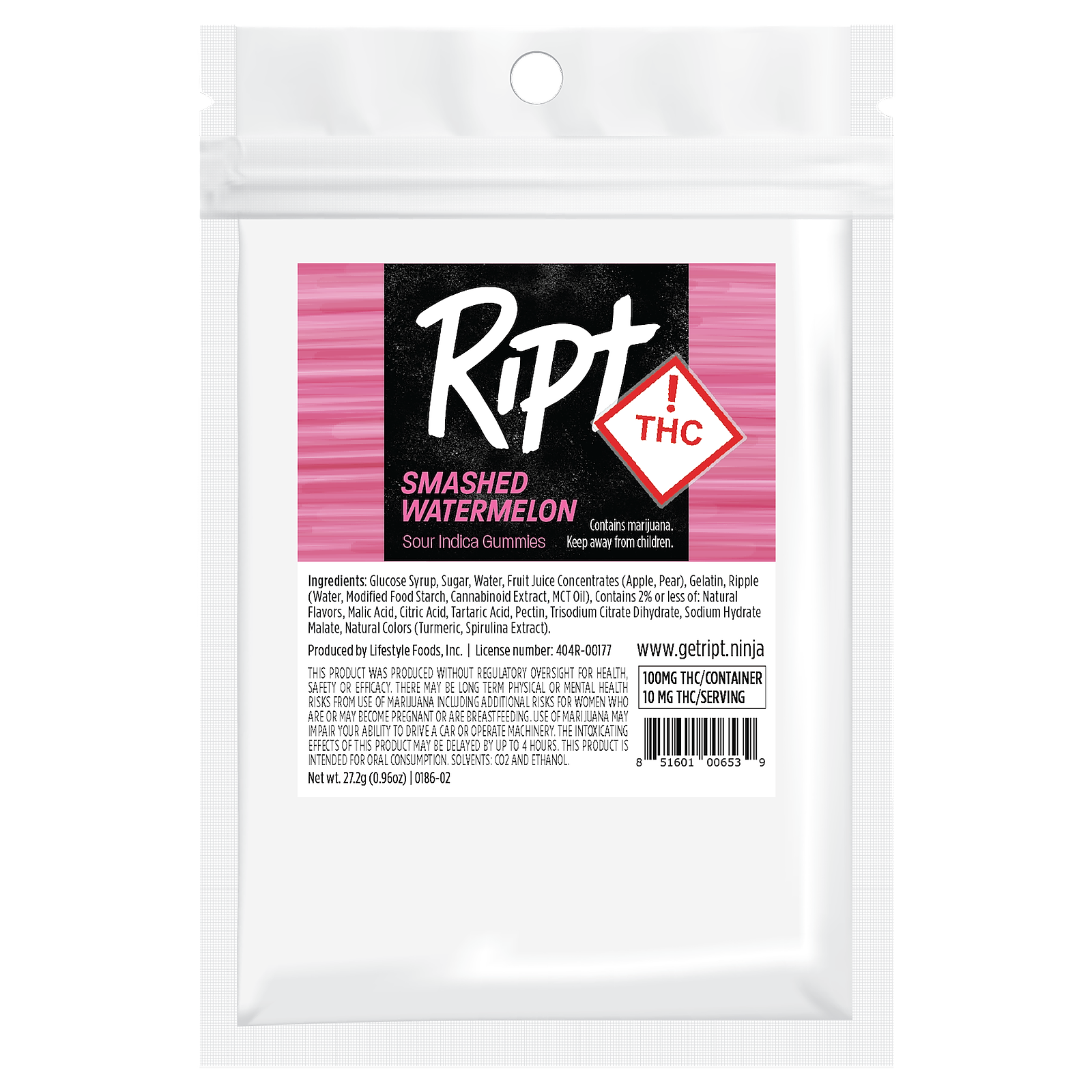 Ripple: Ript — Smashed Watermelon - Sour Indica (100mg THC) | Leafly
