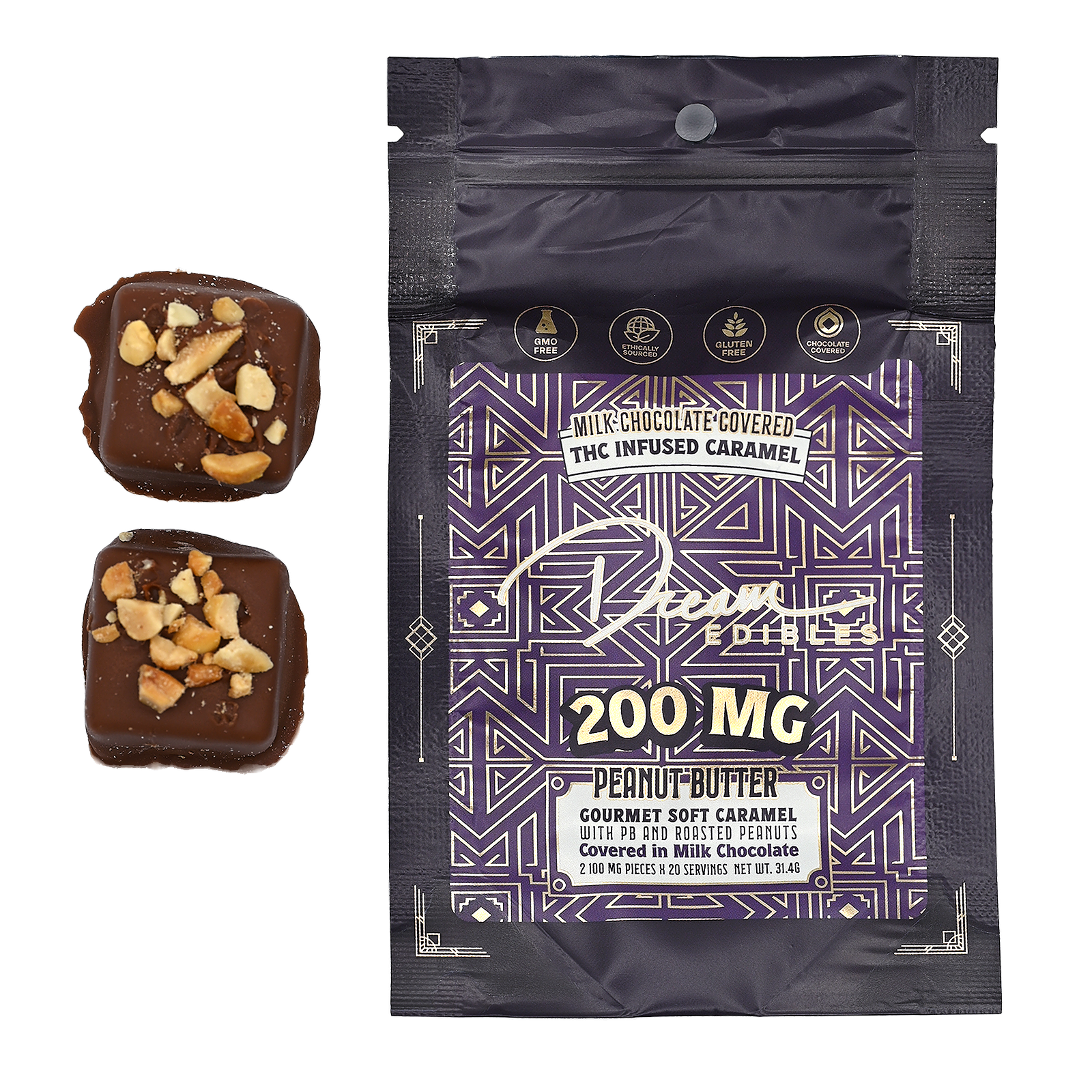 Dream: Dream Edibles - Peanut Butter, Milk Chocolate Covered 200mg | Leafly
