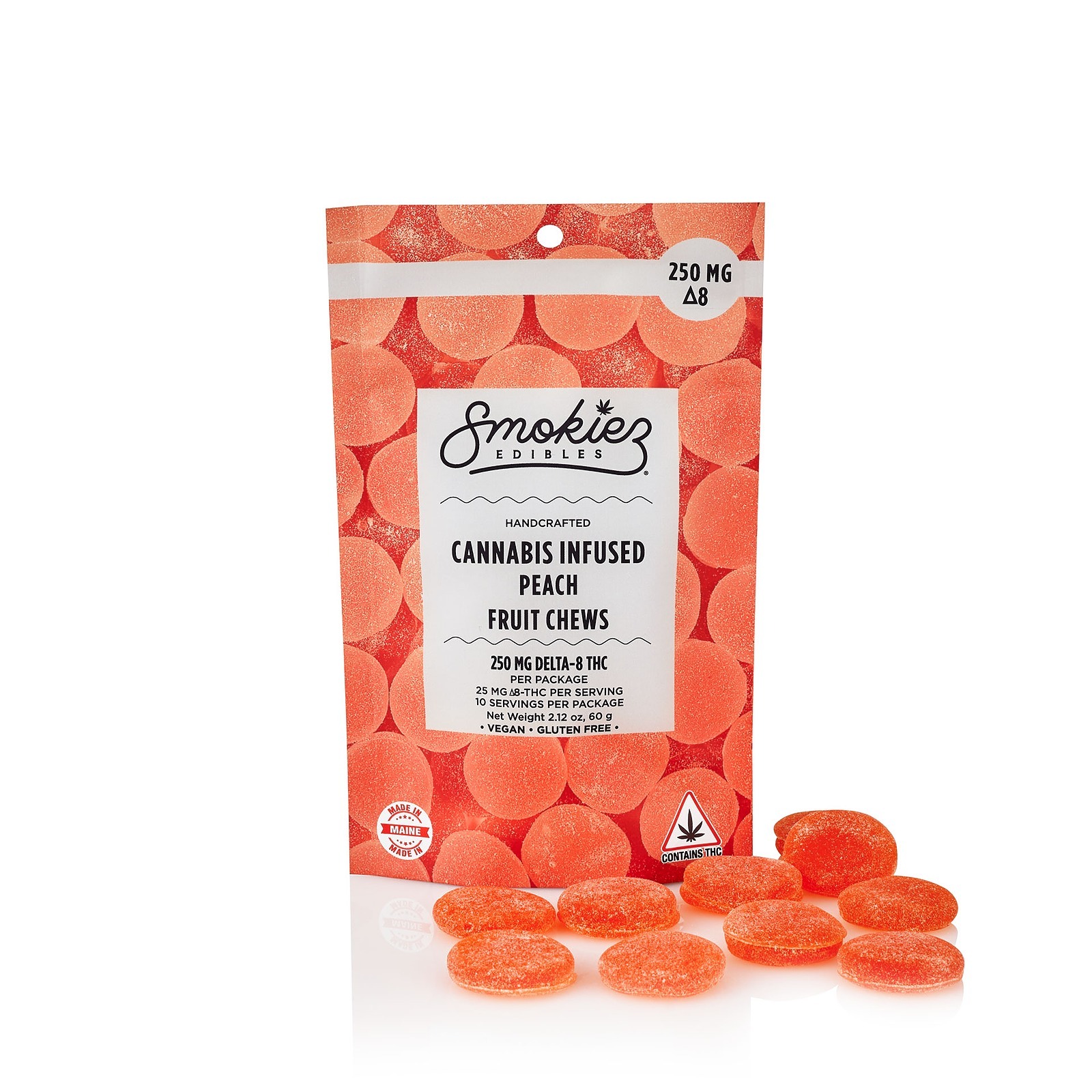 Smokiez Edibles: Peach Fruit Chews - 250mg Delta-8 THC | Leafly