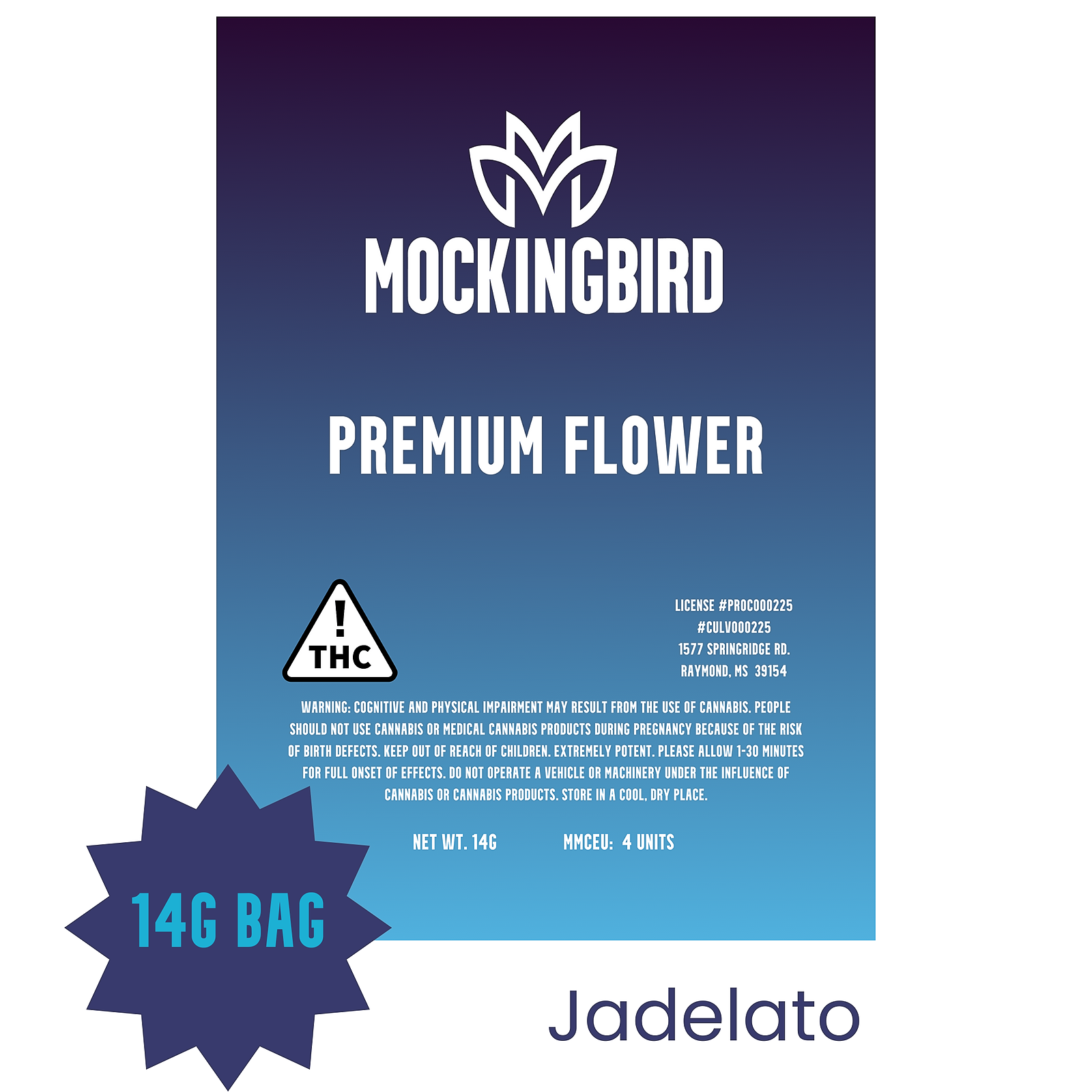 Mockingbird Cannabis: Mockingbird Premium Flower: Jadelato 14g bag | Leafly