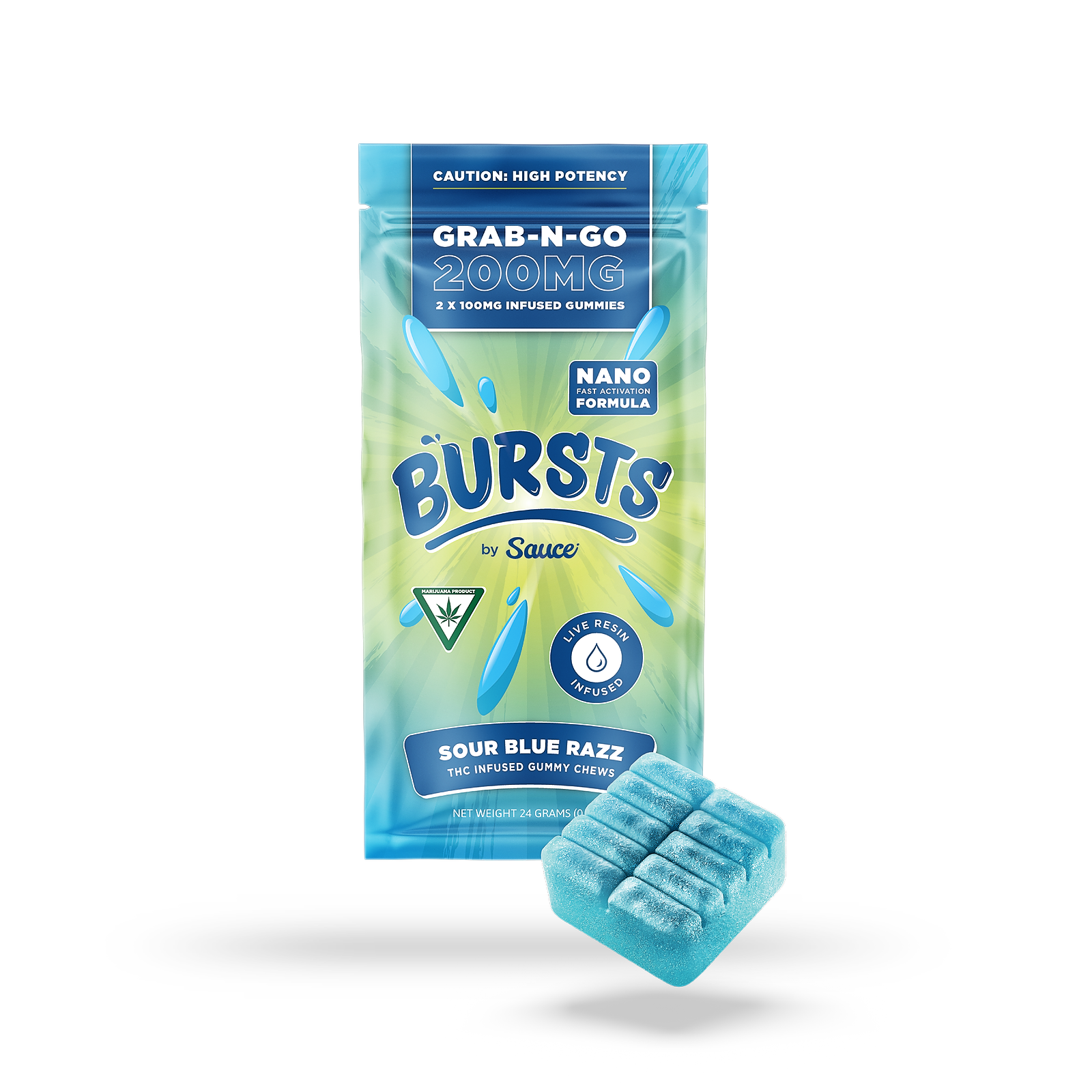 Sauce Essentials: BURSTS Sour Blue Razz - 200MG Live Resin Infused ...