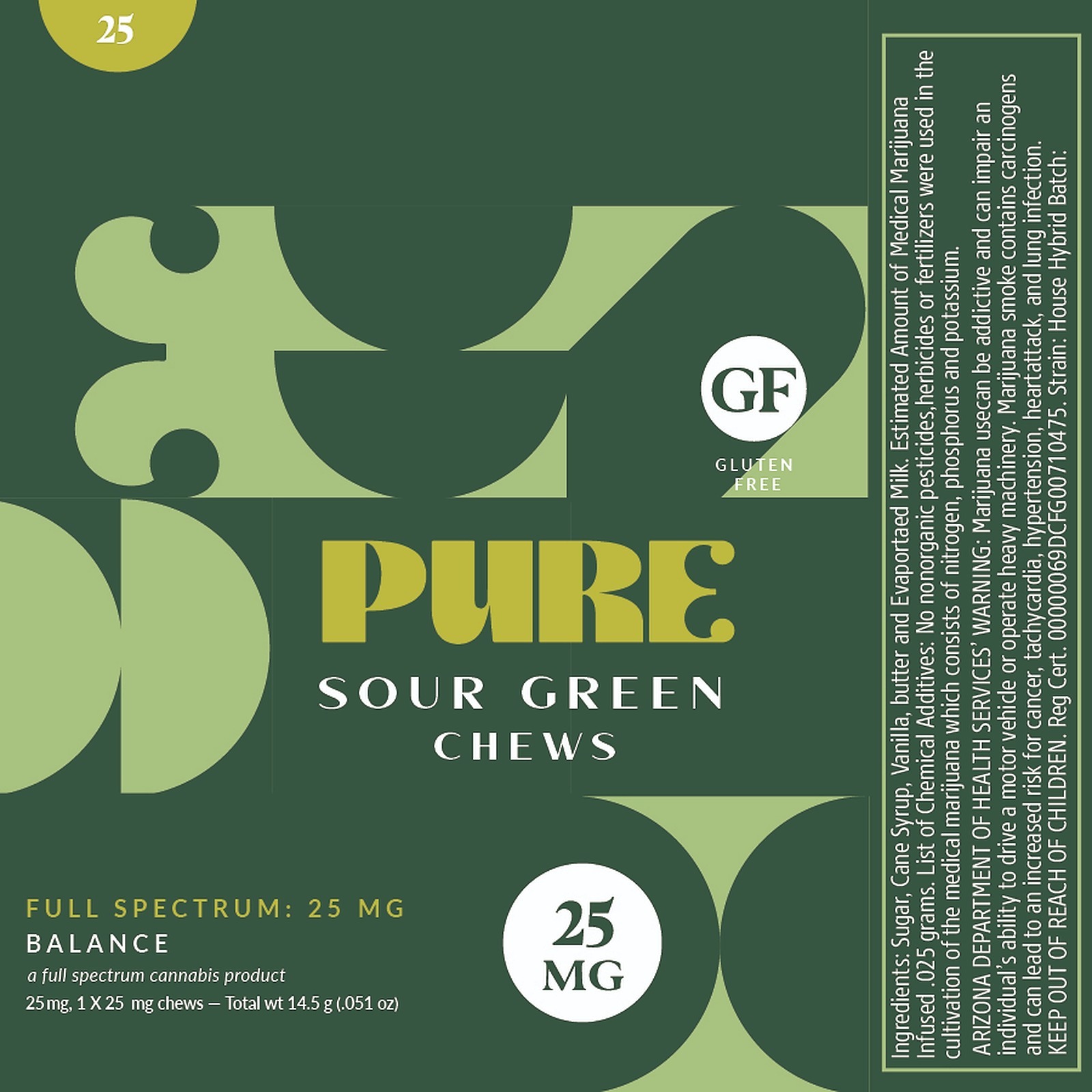 Pure Edibles: Pure Chews 25mg Sour Green Apple | Leafly