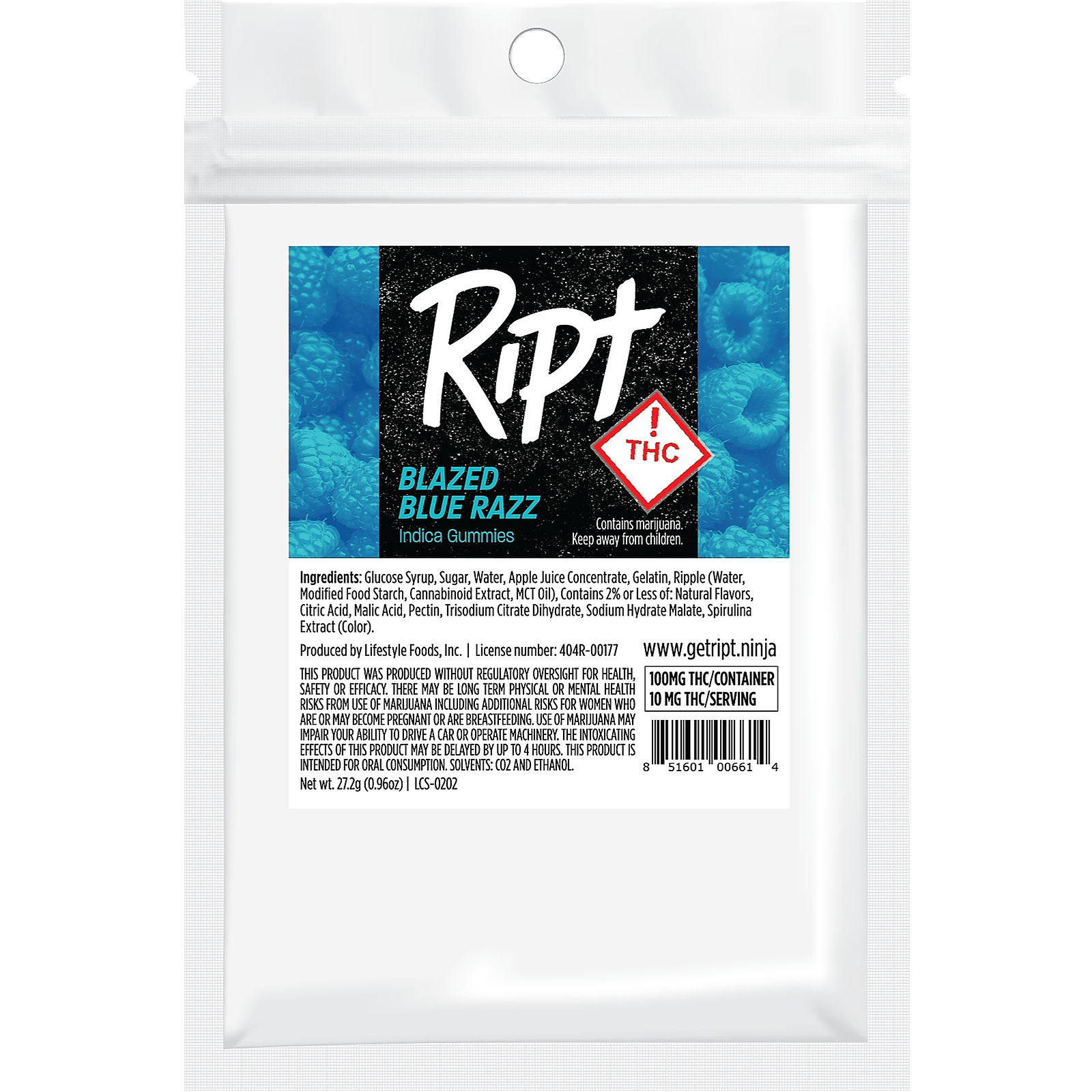 Ripple: Ript — Blazed Blue Razz - Indica (100mg THC) | Leafly
