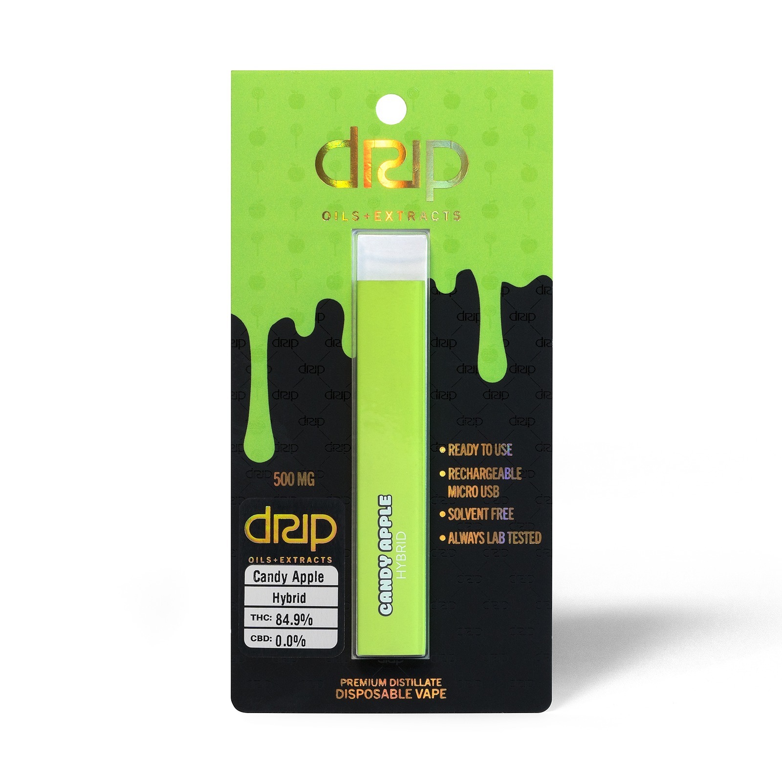 DRIP Oils + Extracts: Disposable Vape 500mg Candy Apple | Leafly