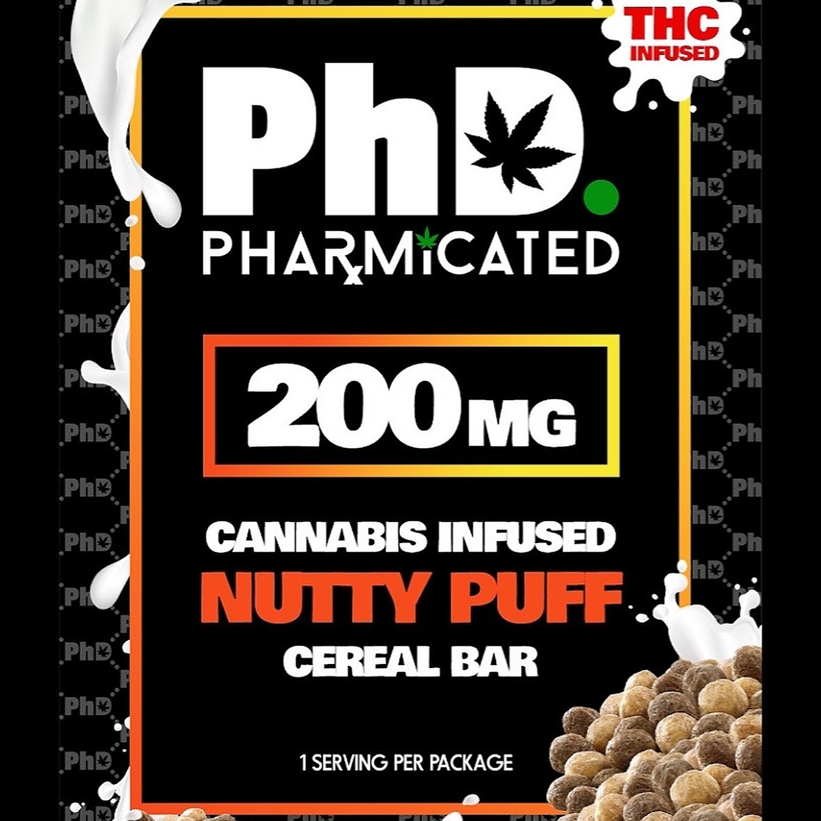 Pharmicated: PhD - Nutty Puff'd - Cereal Bar - 200mg | Leafly