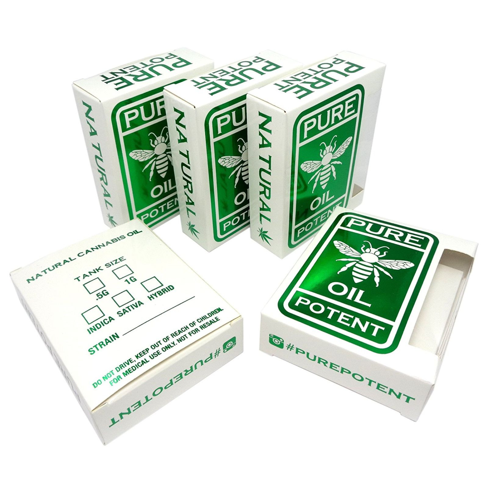 Shatter Labels: 25 White Green Pure Potent Oil Empty Display Packaging ...
