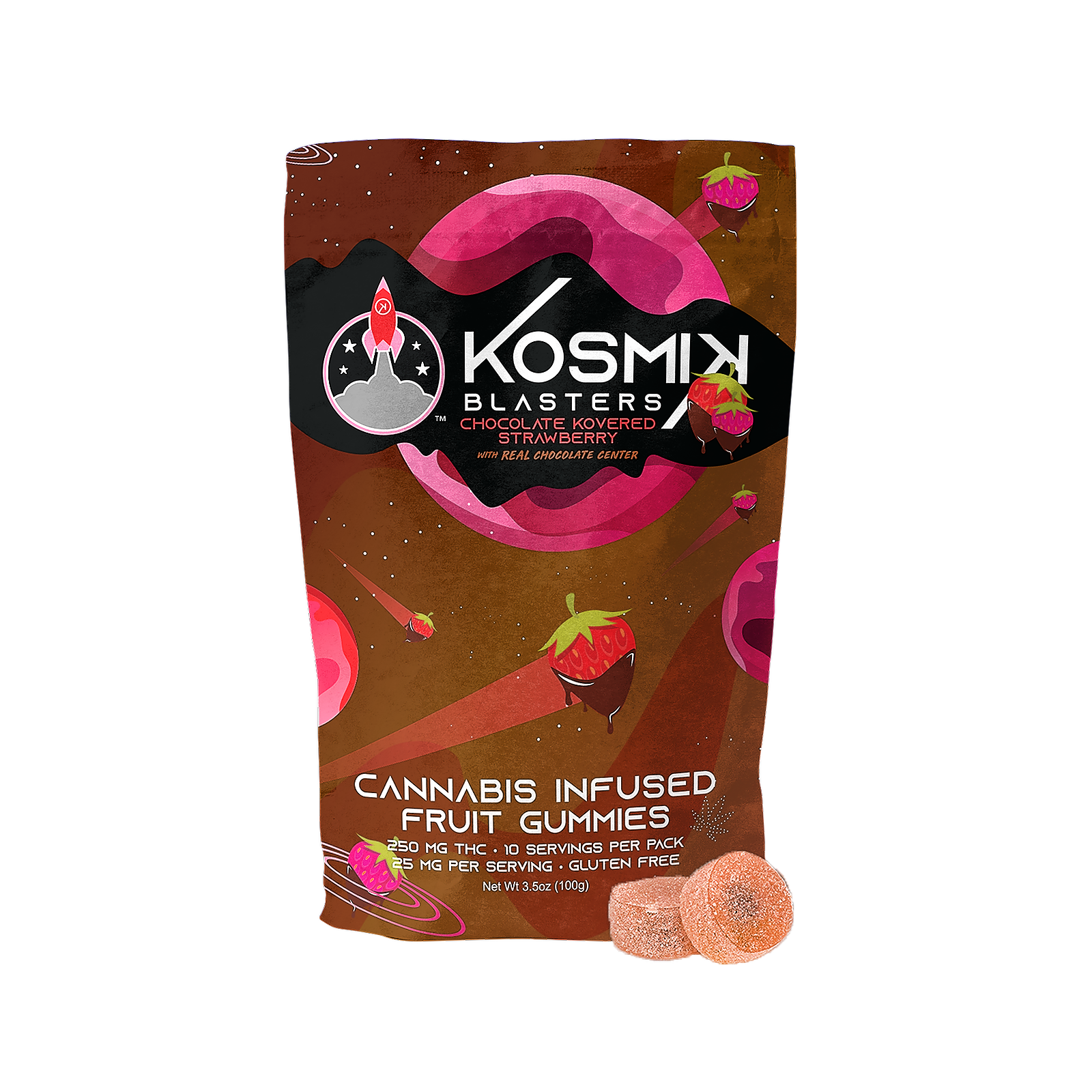 Kosmik Brands: 100mg Chocolate Kovered Strawberry Specialty Blasters | GUMMIES | Leafly