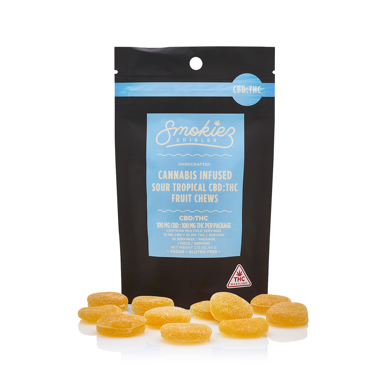Curio Wellness: Smokiez Sour Tropical Fruit CBD:THC | Leafly