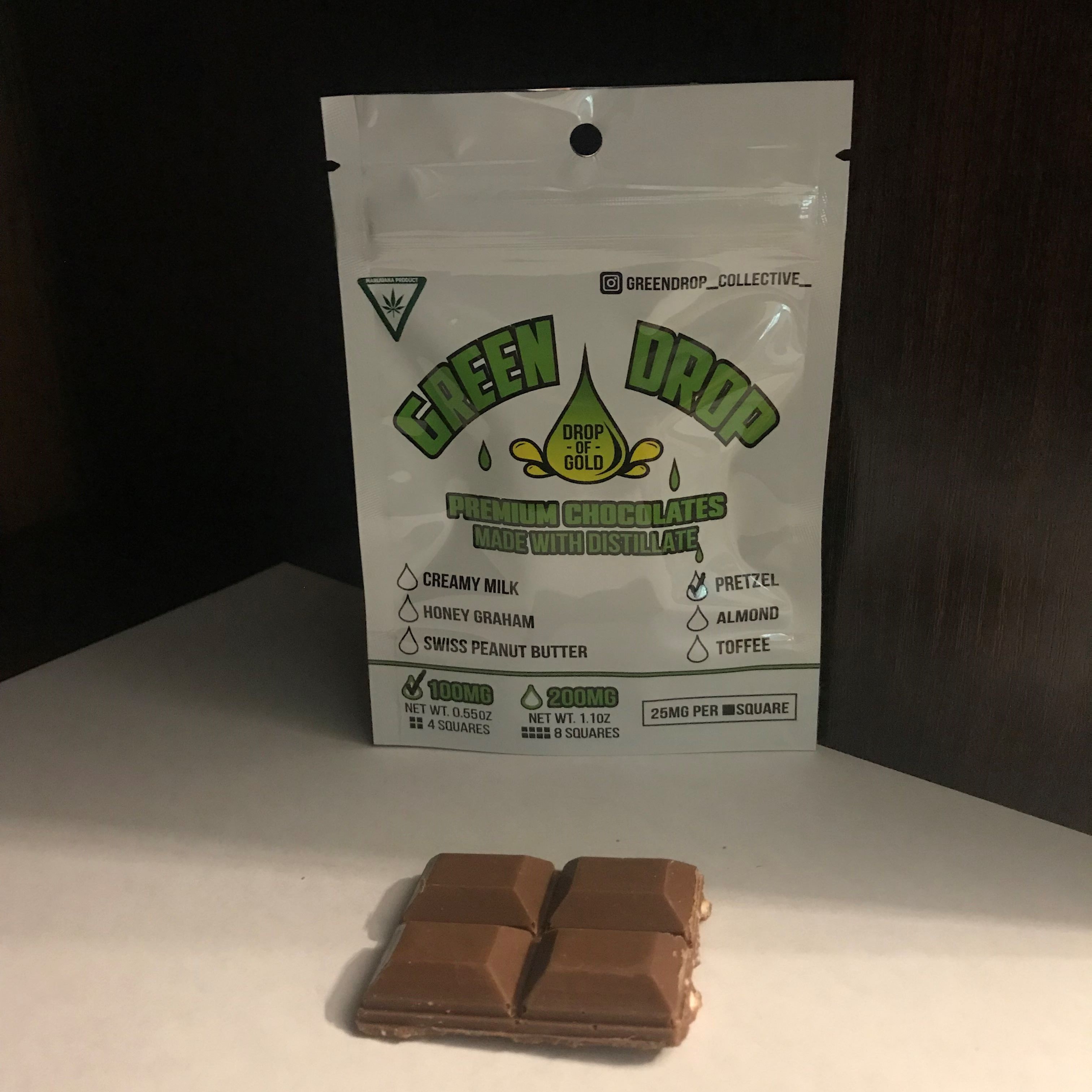 Green Drop Edibles: Premium Pretzel Milk Chocolate 200mg | Leafly