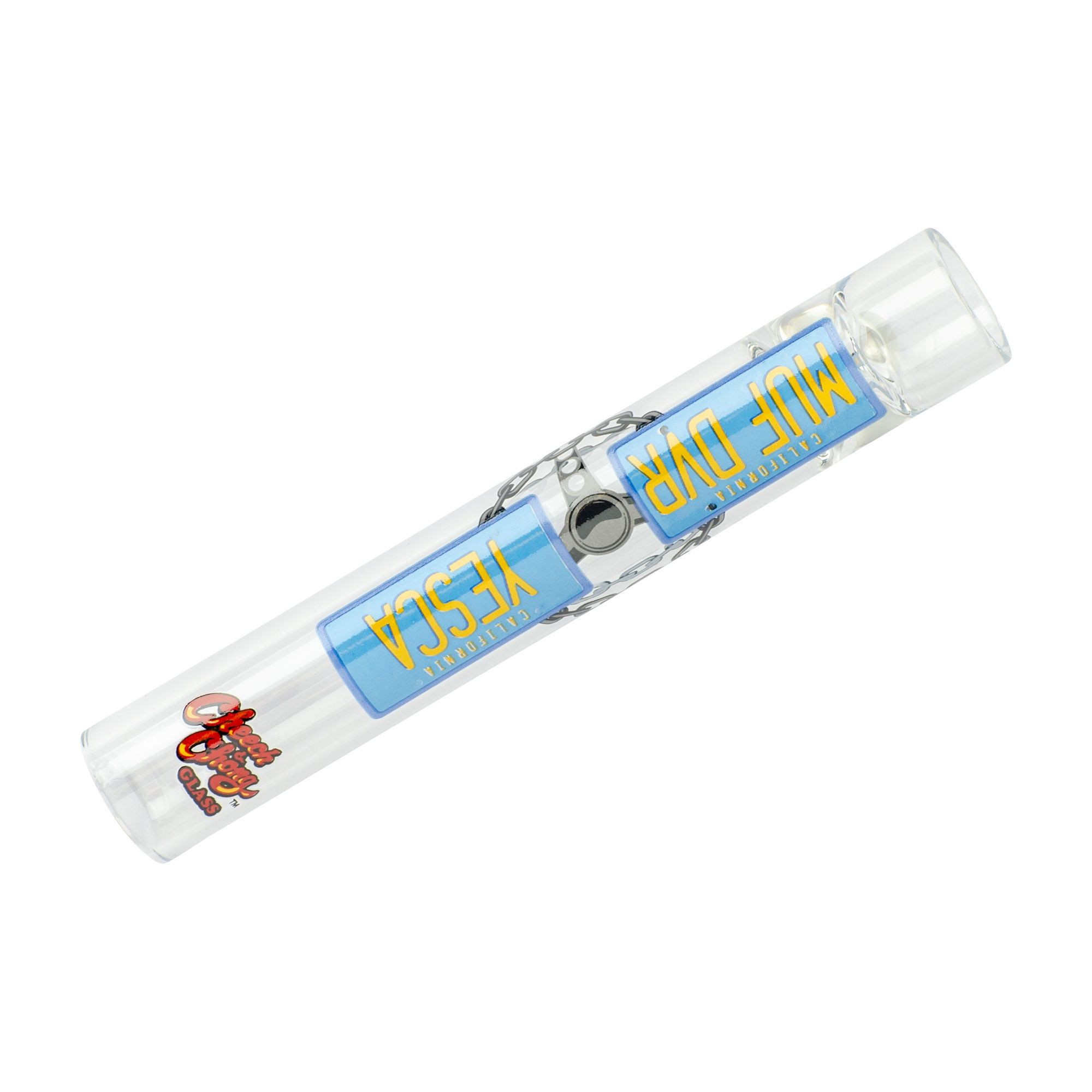 Cheech & Chong Glass: "MUF DVR" Decal Taster | Leafly