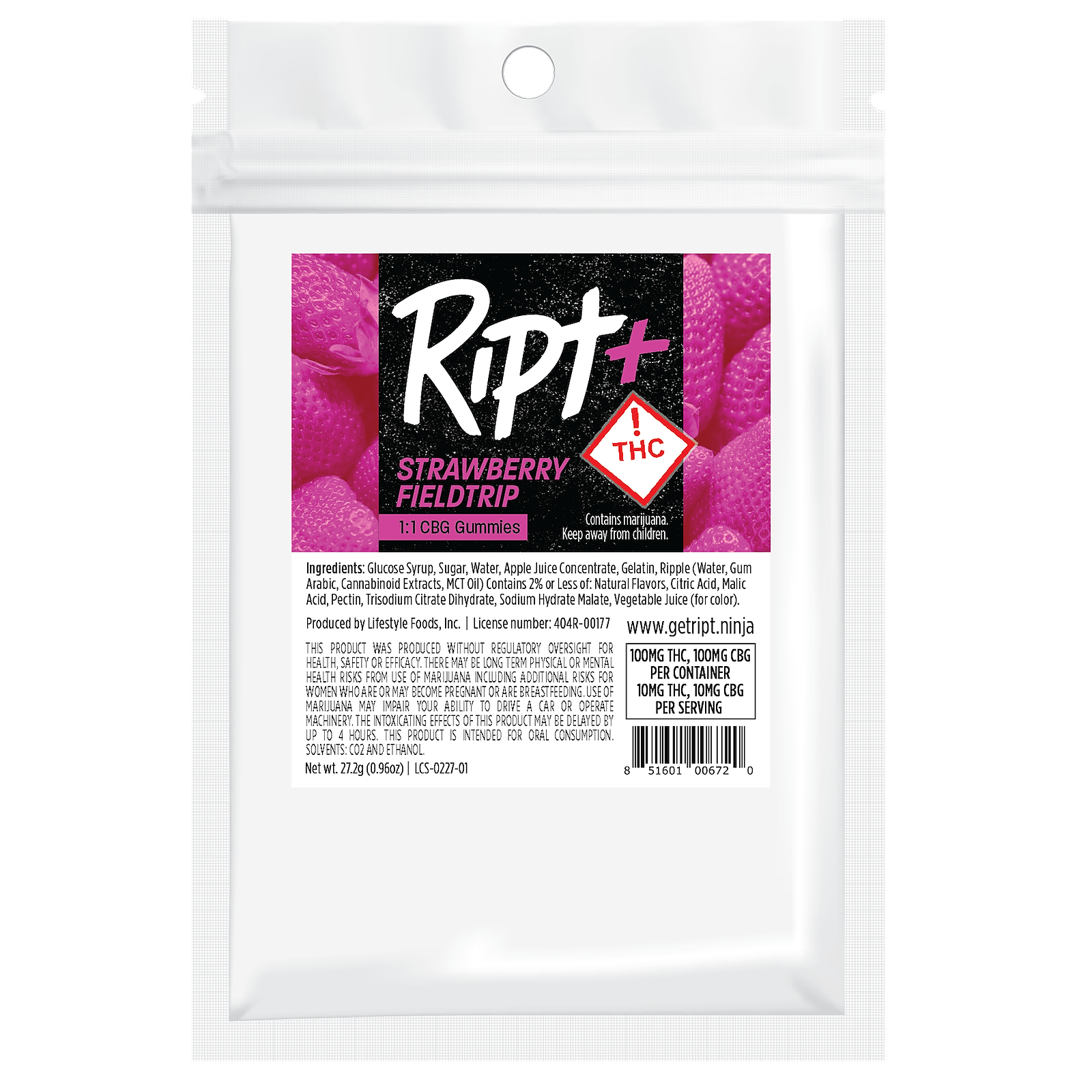 Ripple: Ript — 1:1 CBG - Strawberry Fieldtrip (100mg THC | 100mg CBG ...