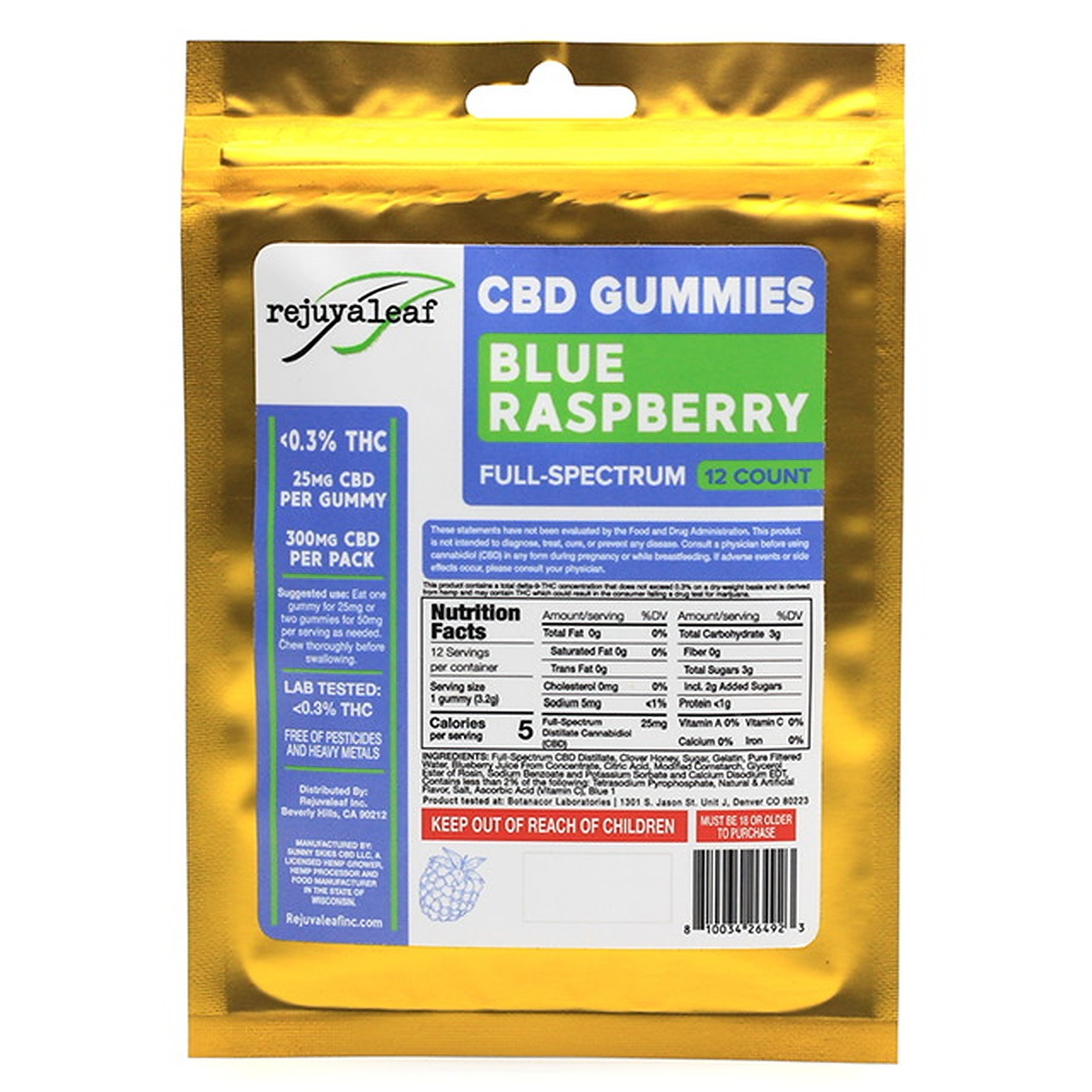 Rejuvaleaf: Blue Raspberry Full Spectrum CBD Gummies 300MG | Leafly