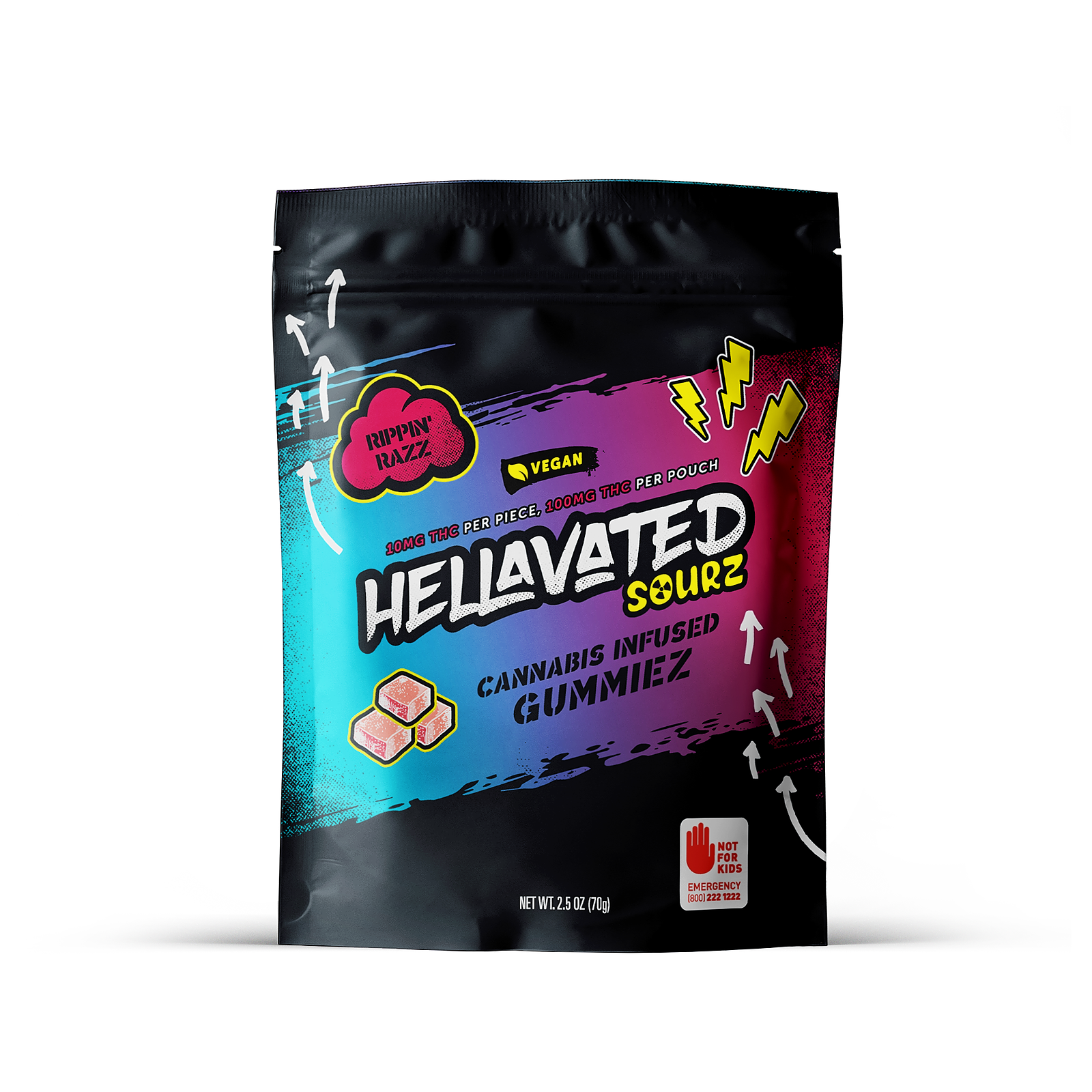 Hellavated: Rippin' Razz Sour Gummiez 100mg 10-pack | Leafly