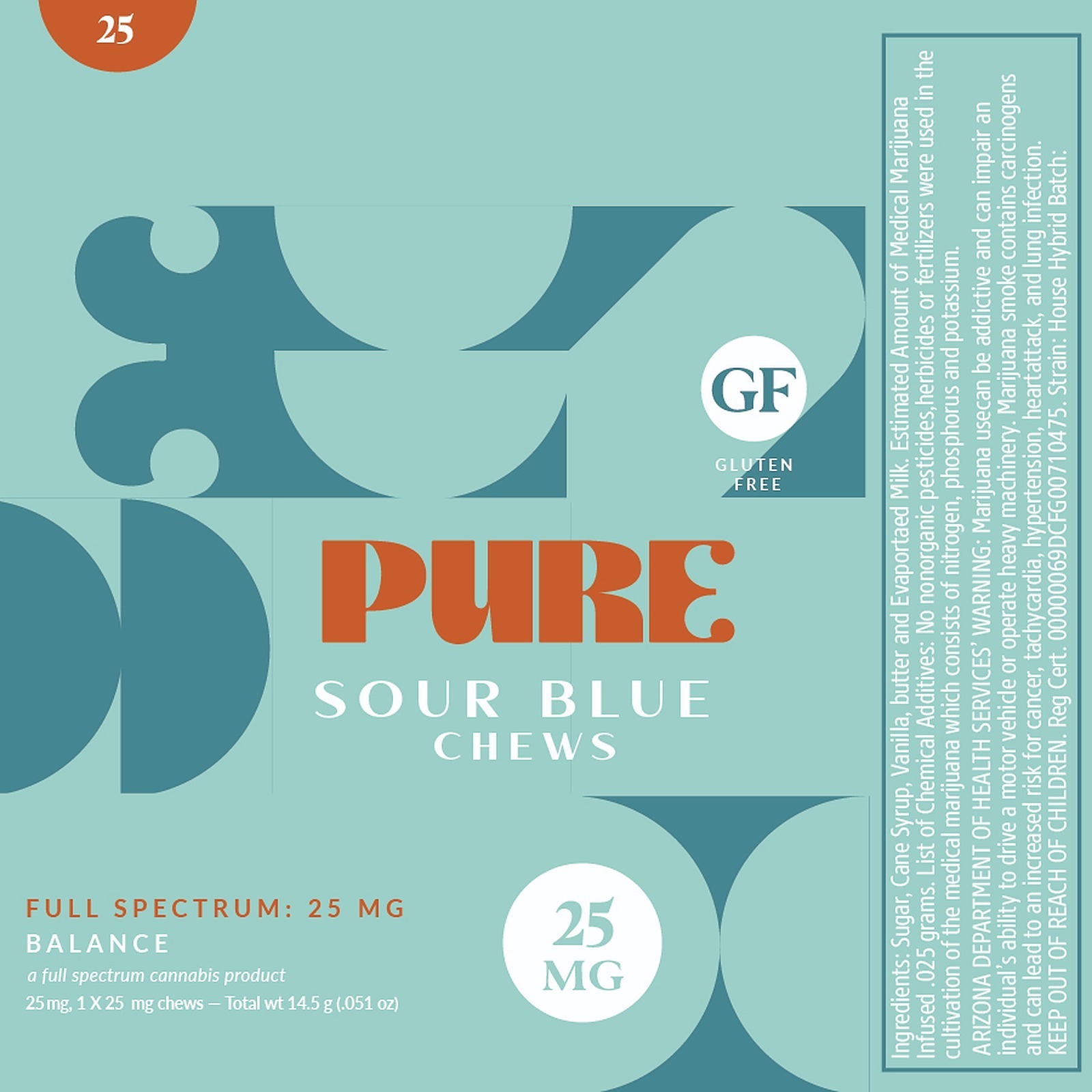 Pure Edibles: Pure Chews 25mg Sour Blue Razz | Leafly