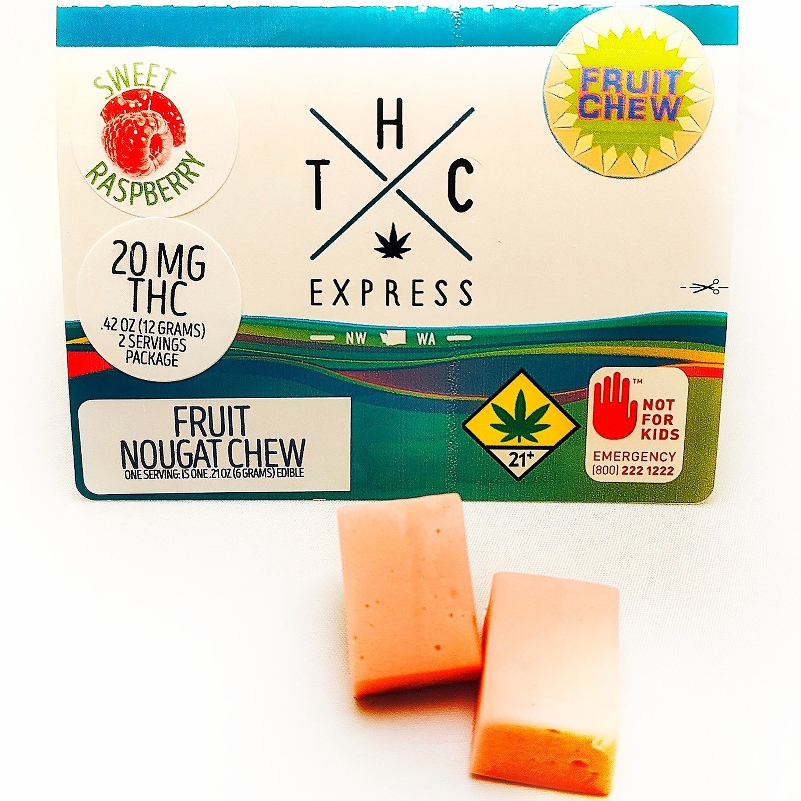 THC Express: Raspberry Fruit Nougat Chew 20mg 2-Pack | Leafly