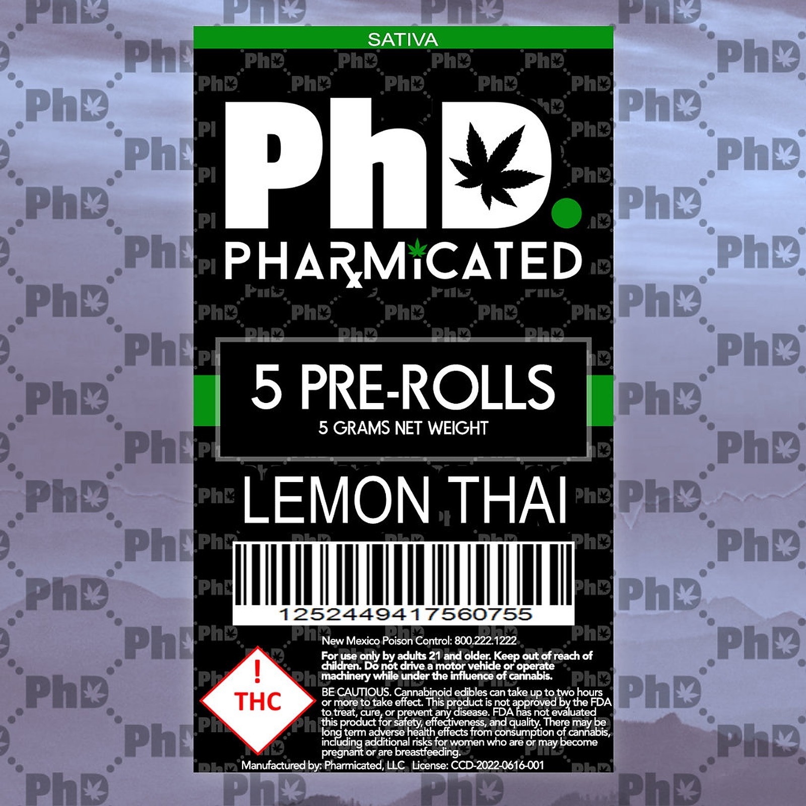 Pharmicated: PhD 5 -1g Pre -Roll - Lemon Thai | Leafly