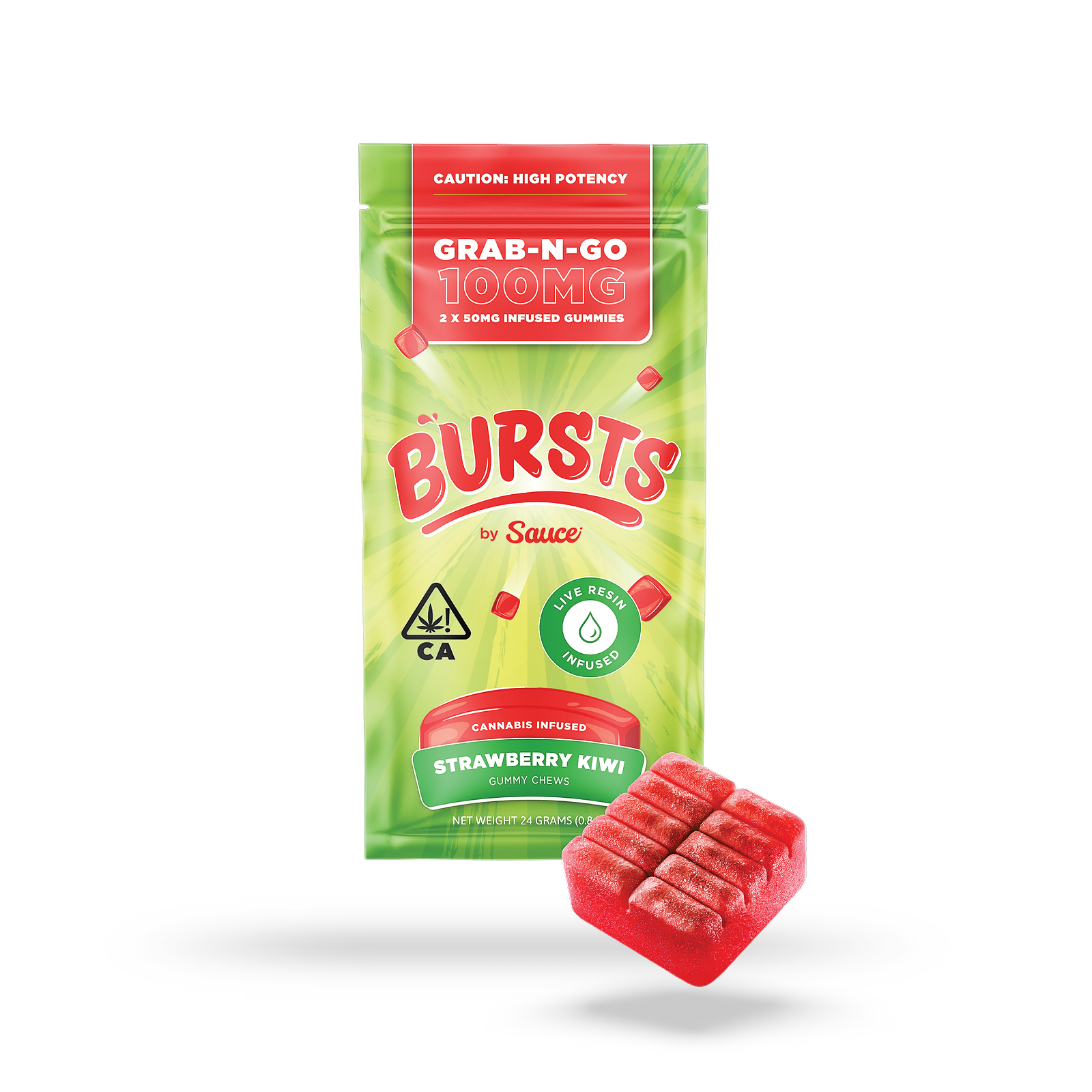 Sauce Essentials: BURSTS Strawberry Kiwi - 100MG Live Resin Infused ...