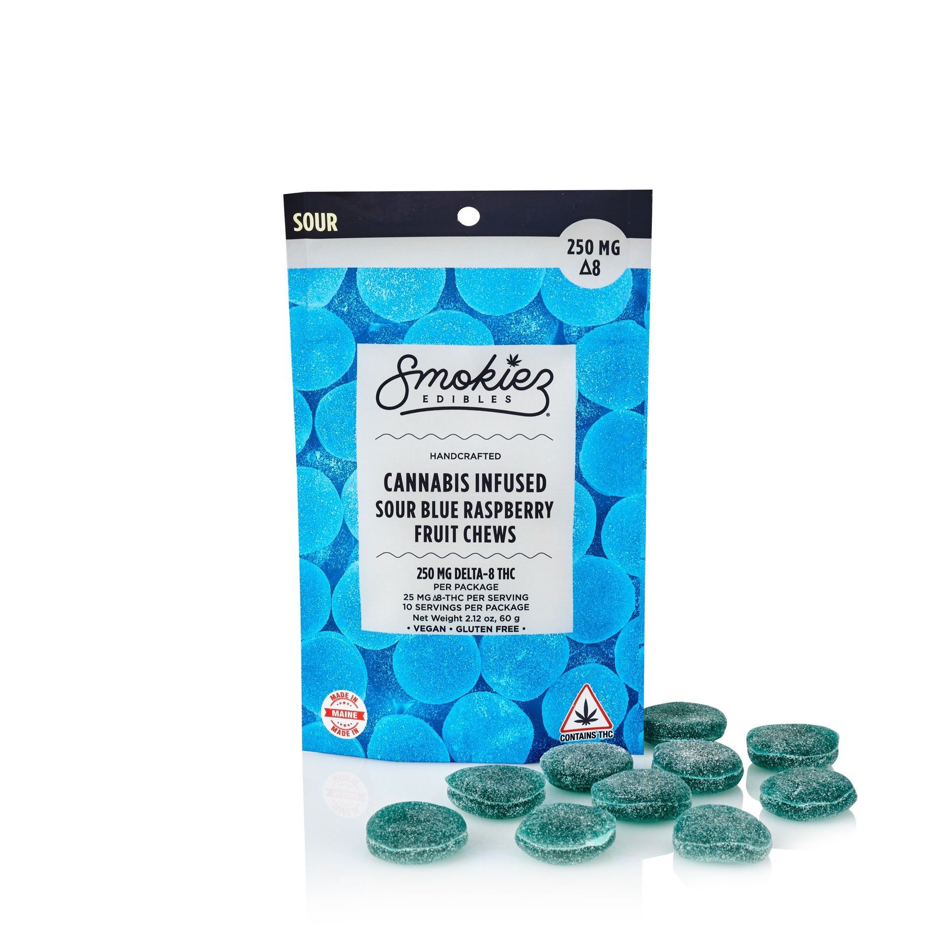 Smokiez Edibles: Sour Blue Raspberry Fruit Chews - 250mg Delta-8 THC ...