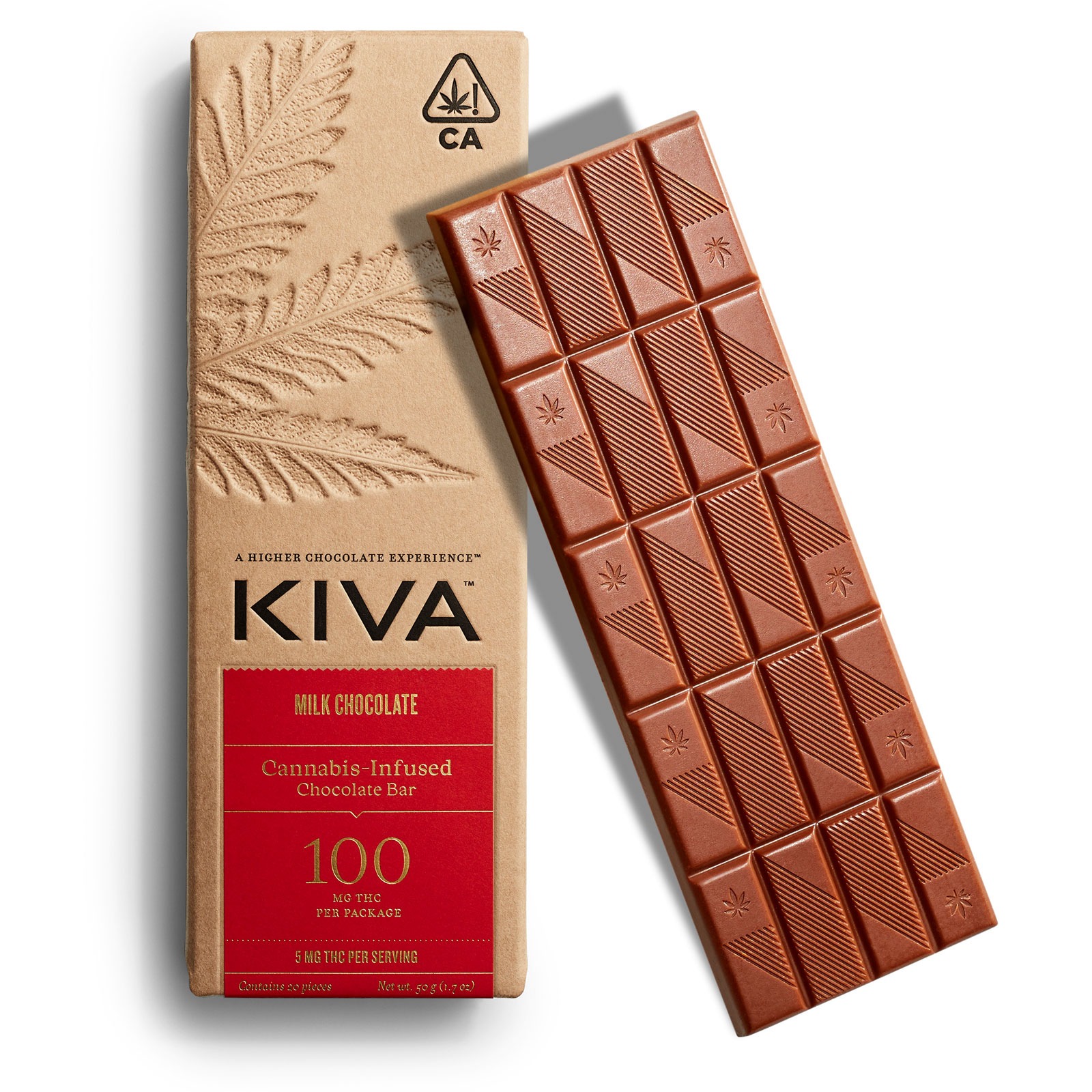 Kiva: 5mg Kiva 'Milk' Chocolate Bar 100mg THC total | Leafly