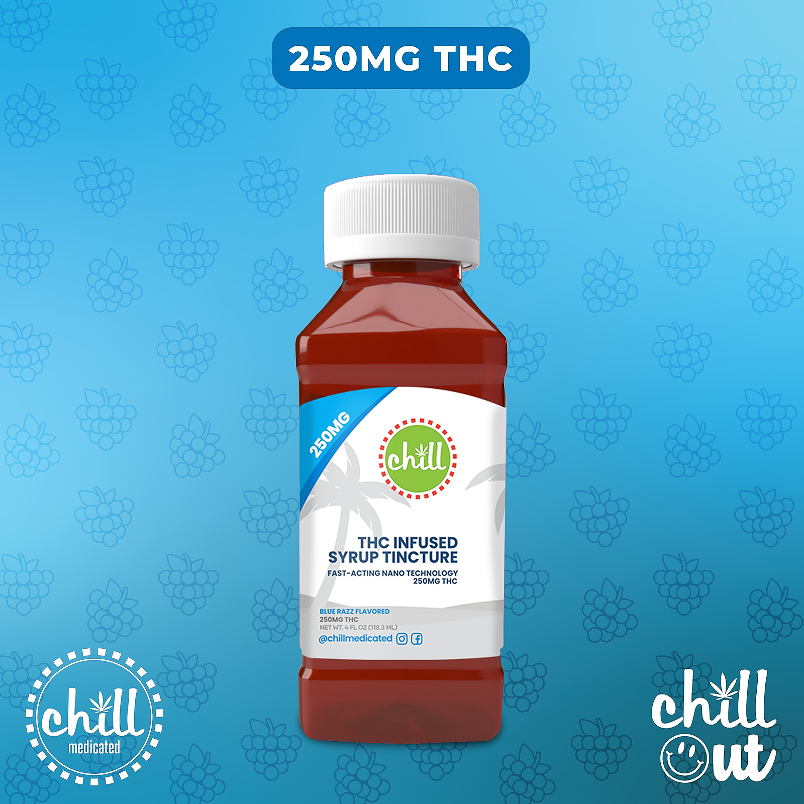 Chill Medicated: Blue Razz | Medicated Tincture Syrup 250MG THC | Chill ...