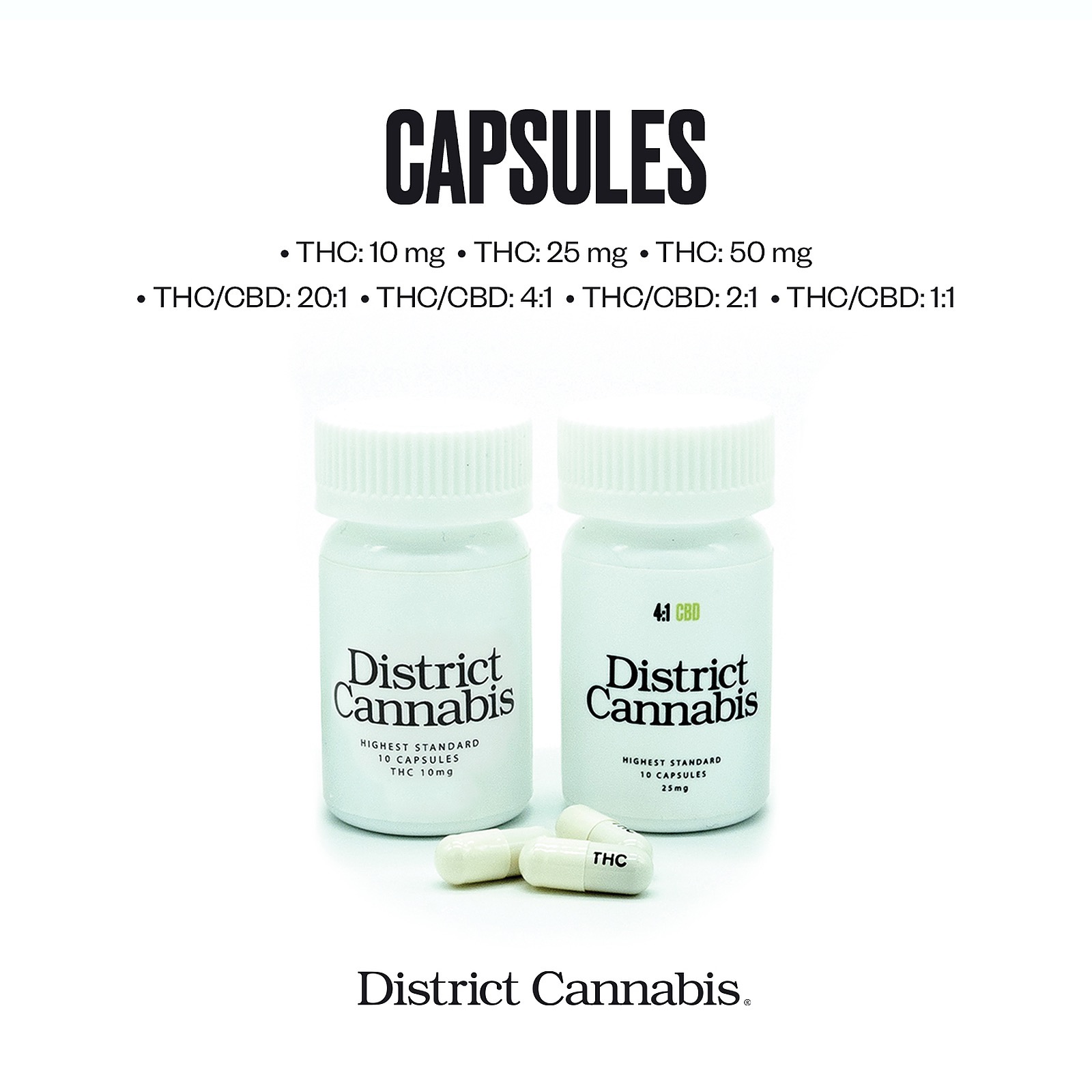 District Cannabis: Capsules 1:1 - 25mg (10 count) | Leafly