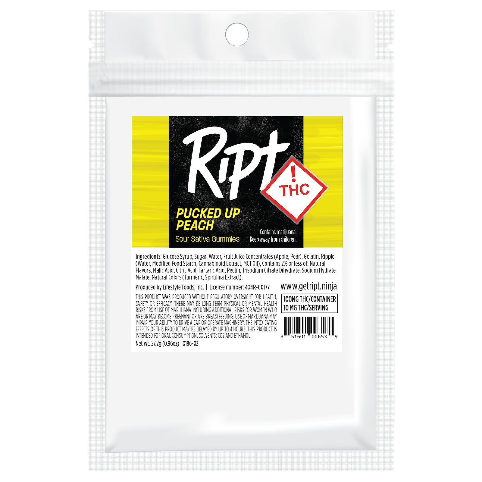 Ripple: Ript — Pucked Up Peach - Sour Sativa (100mg THC) | Leafly