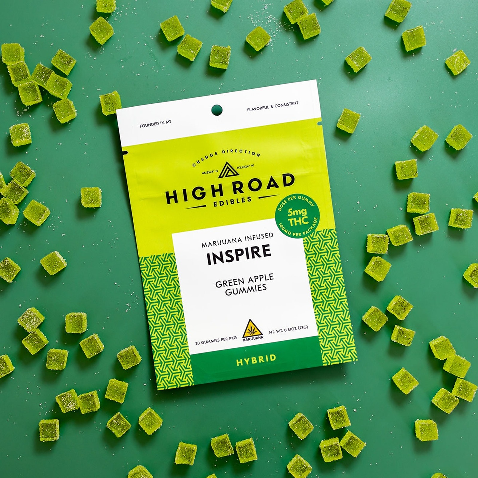 High Road Edibles: Green Apple Inspire Gummies, 100mg 20-pack | Leafly