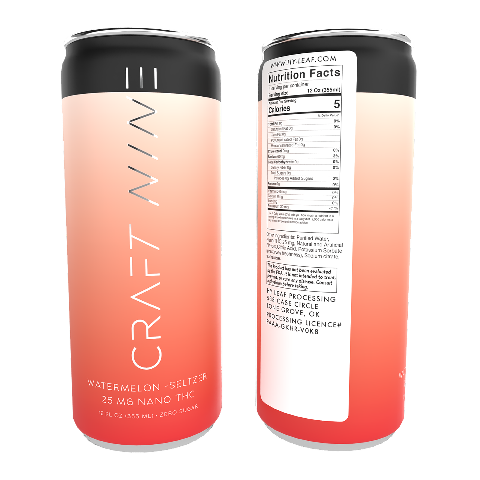 Hy Leaf: Craft Nine Watermelon Seltzer (25mg Nano THC Per Can) | Leafly