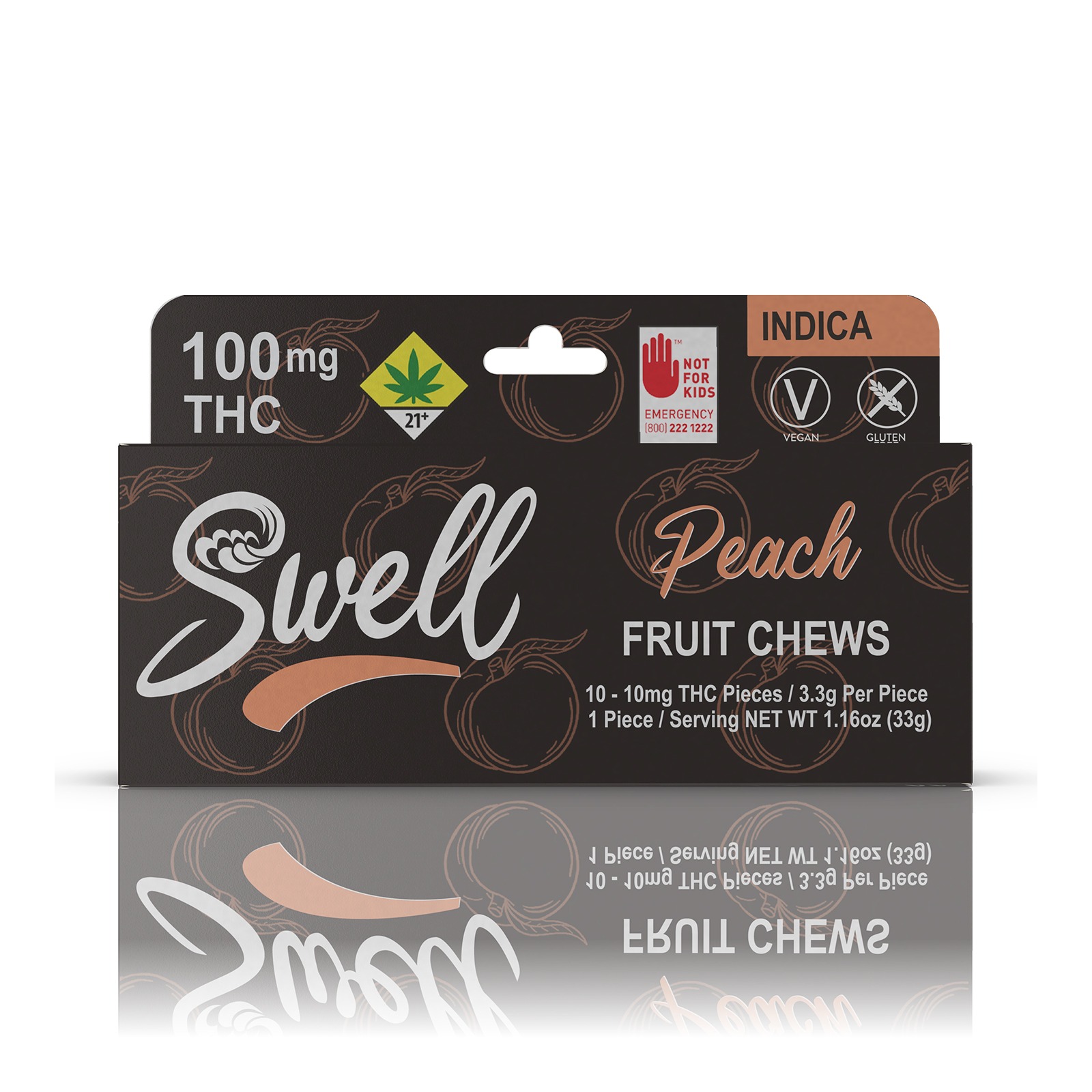 Swell Cannabis: Indica Peach Fruit Chews 100mg 10-pack | Leafly