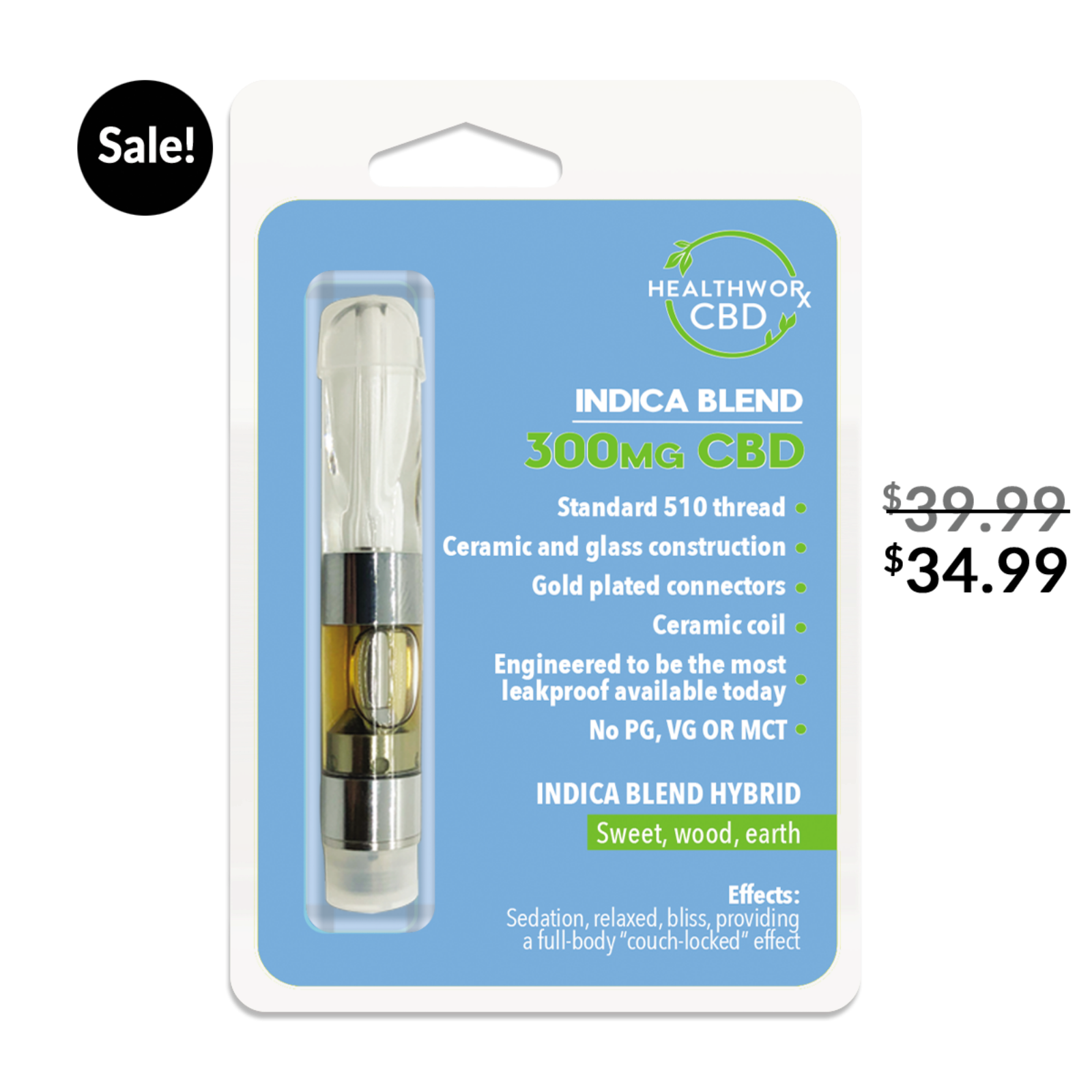 HealthworxCBD: Indica Blend 300mg CBD Vaporizer Pen Cartridge | Leafly