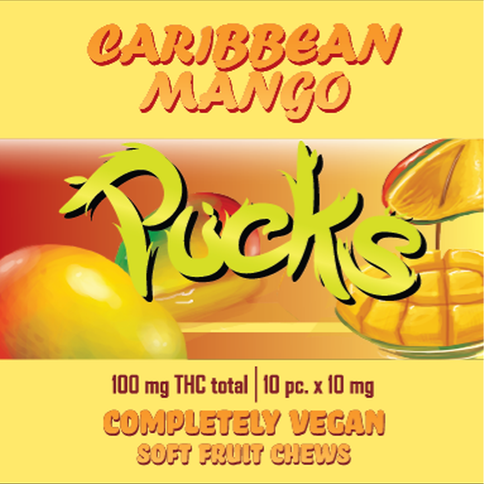 Pucks Cannabis Confections: Caribbean Mango Vegan 100mg | Leafly