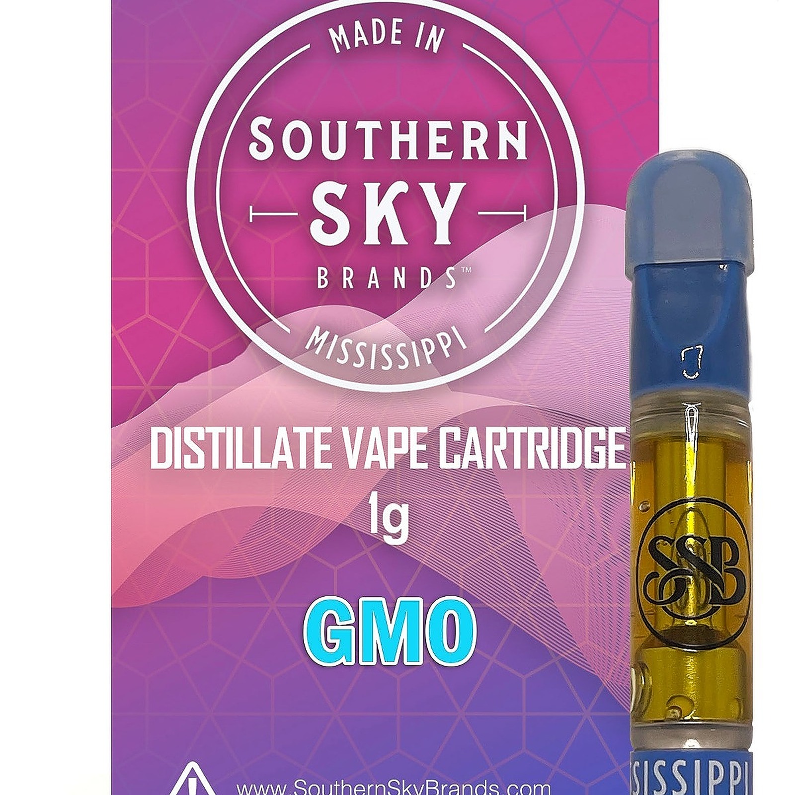 Southern Sky Brands: GMO THC Vape 1g (56.6% THC, 16% CBD, 2.6% CBG) | Leafly