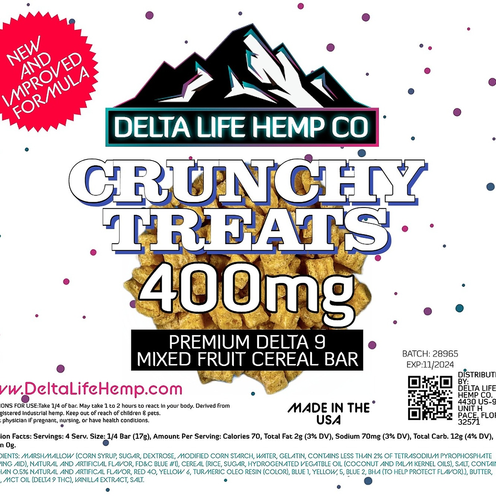Delta Life Hemp: Delta 9 Crunchy Treats 400mg Cereal Bar | Leafly