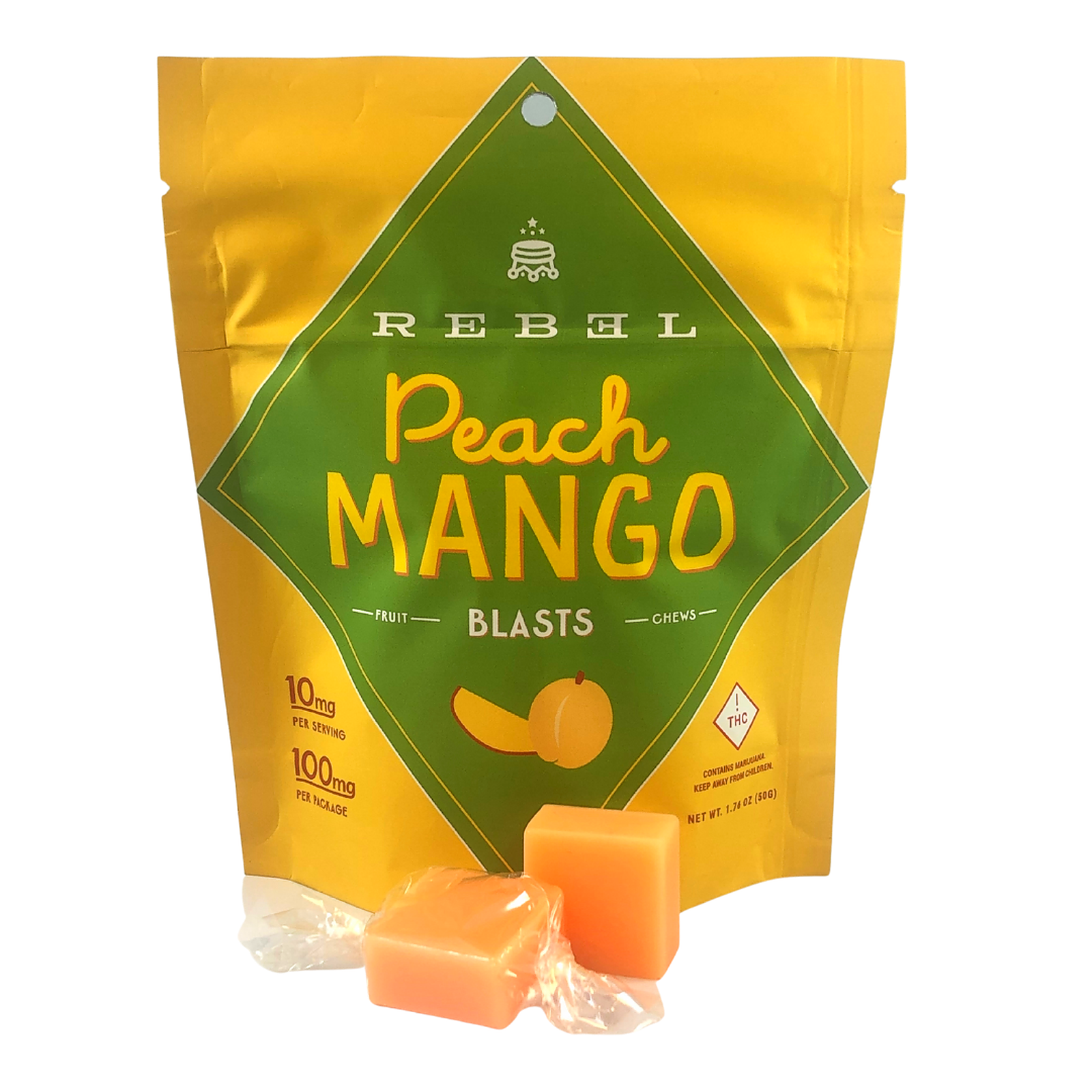 Rebel Edibles: Peach Mango Blasts [10 pk] (100mg) | Leafly