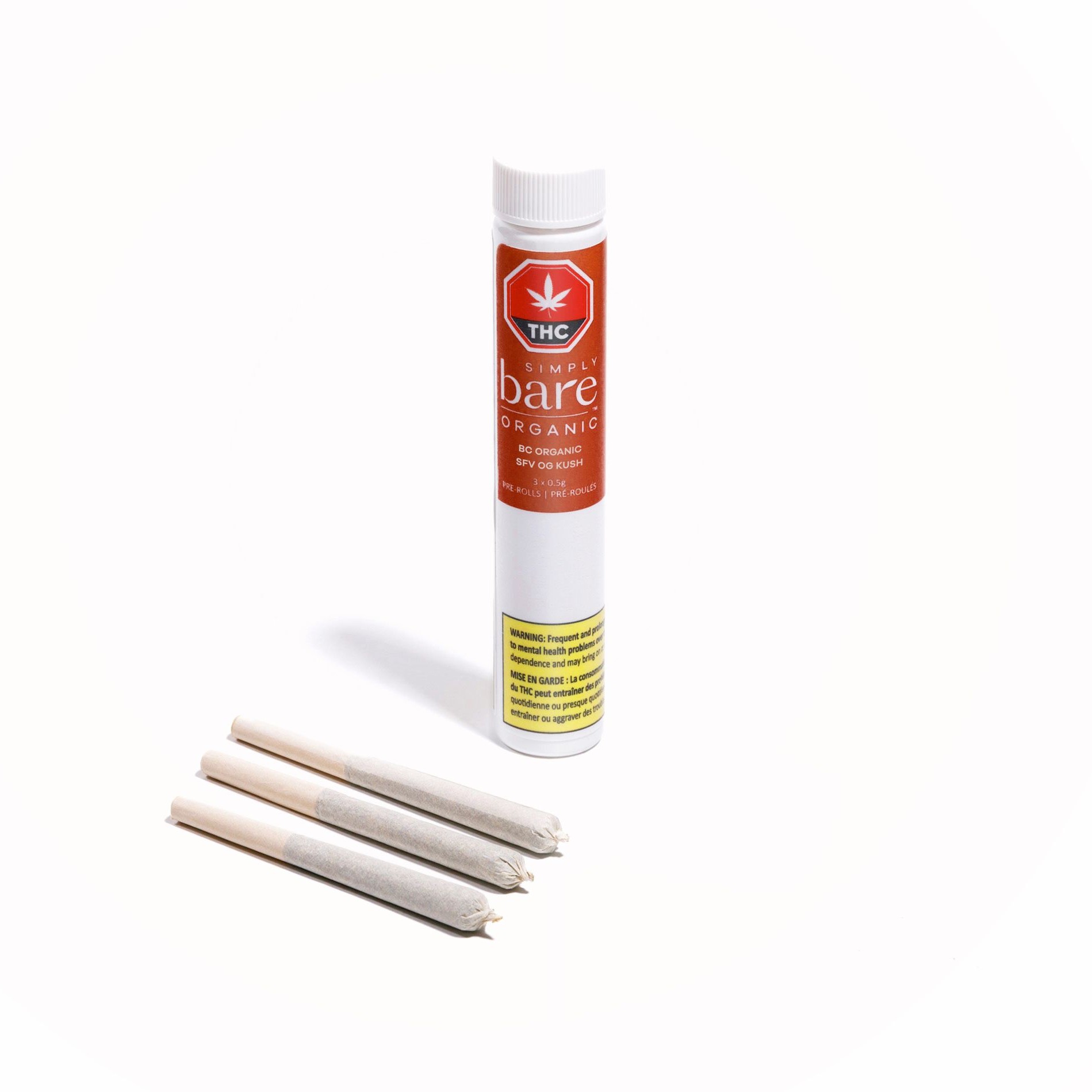Simply Bare: BC Organic SFV OG Kush - Pre-Roll 1.5g - 3-Pack | Leafly