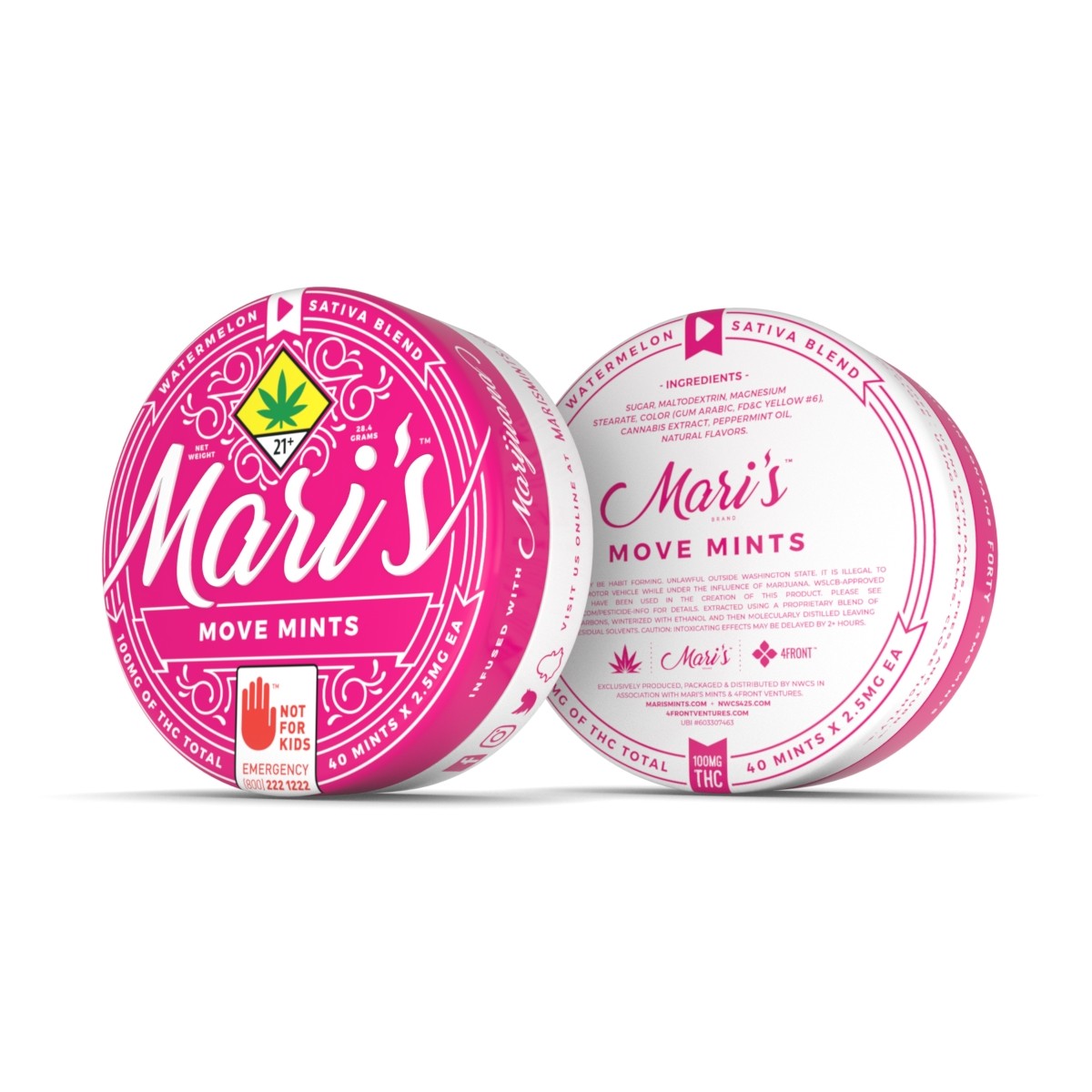 Mari's Mints: Sativa Move Mint Watermelon 100mg 40-pack | Leafly