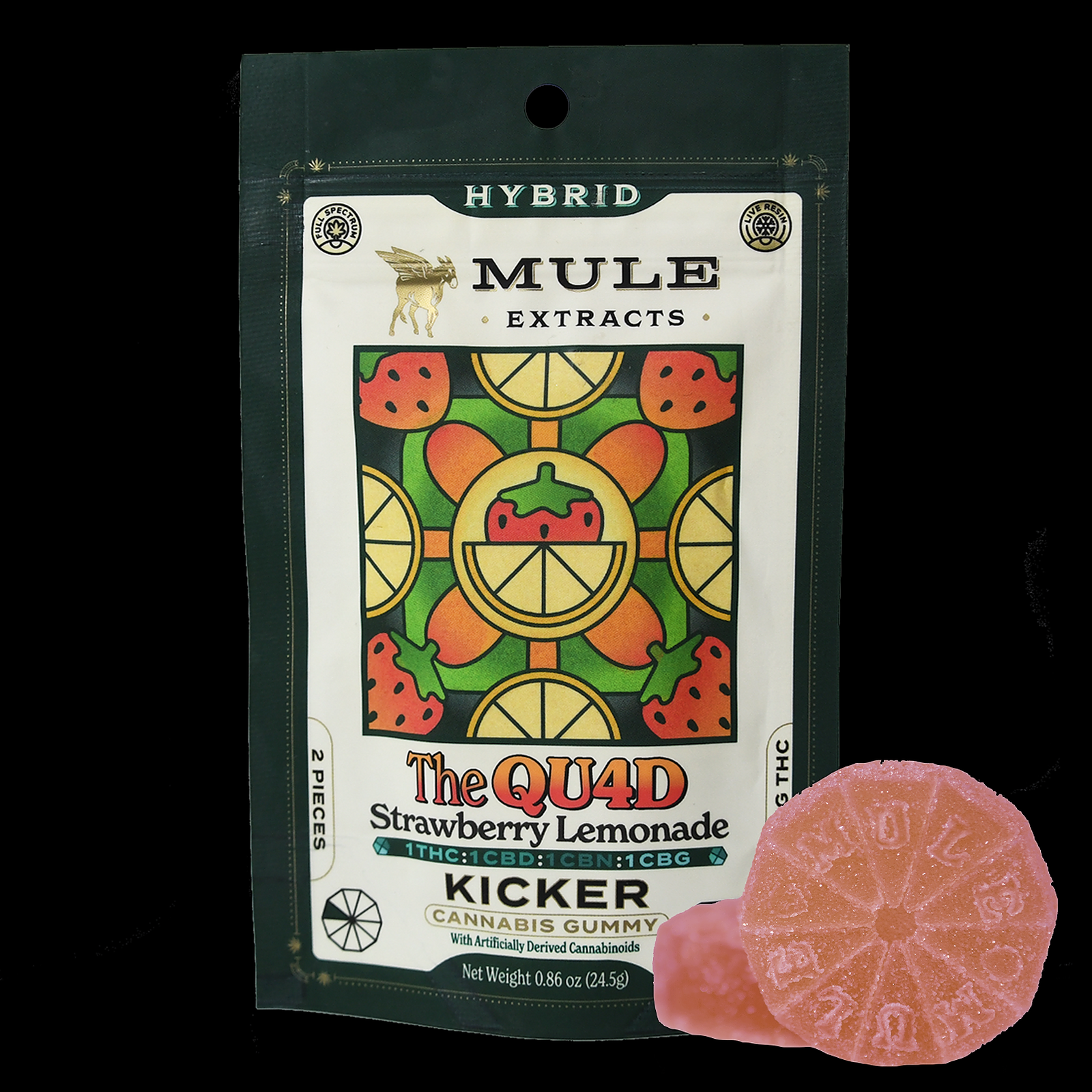Mule Extracts: 100mg 2-Piece Strawberry Lemonade "The QUAD" 1:1:1:1 THC ...
