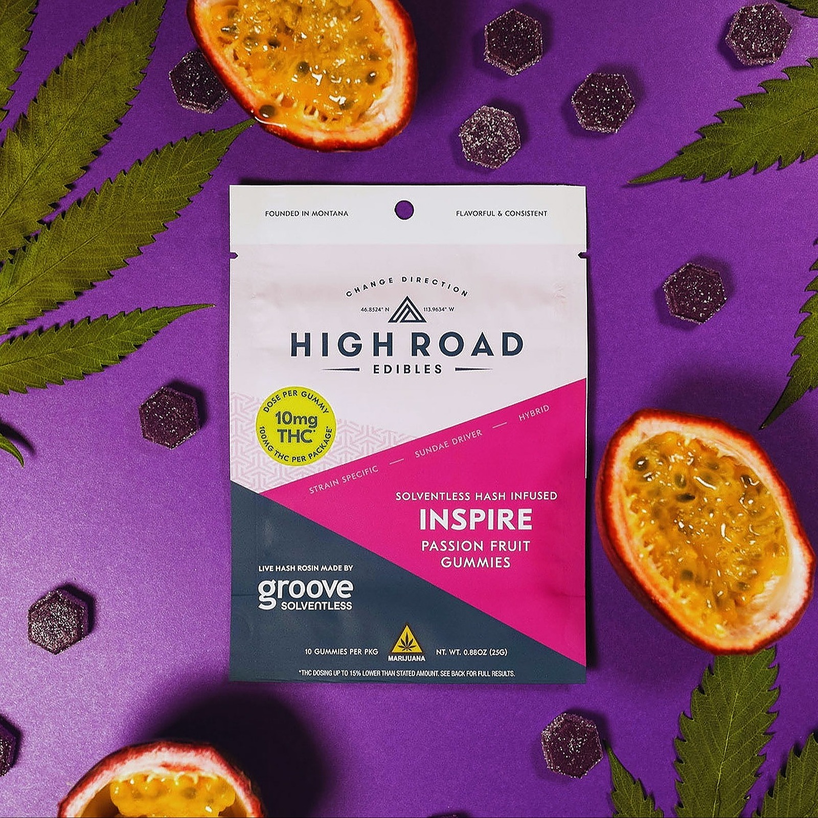High Road Edibles: Passion Fruit Inspire Sovlentless Live Rosin Gummies ...
