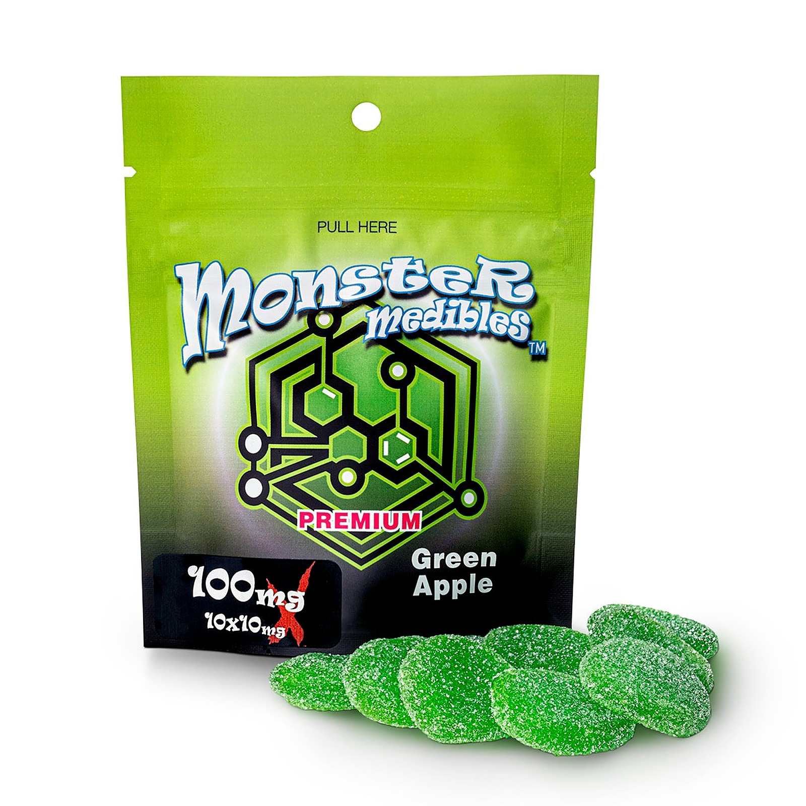 Monster Xtracts: (REC) Green Apple 10x10mg Gummies | Leafly
