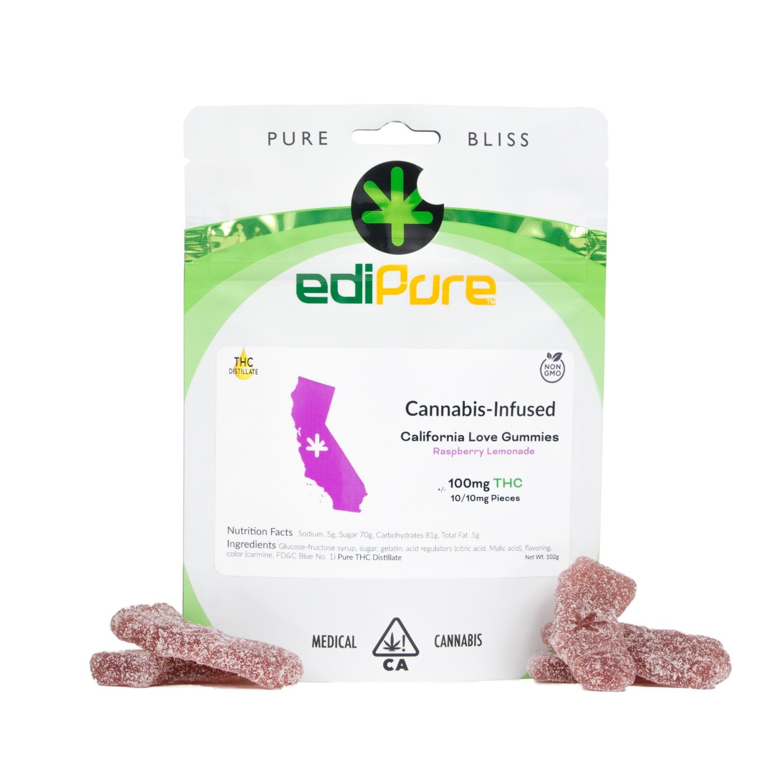 EdiPure: California Love Raspberry Lemonade Gummy Candy - 100mg | Leafly